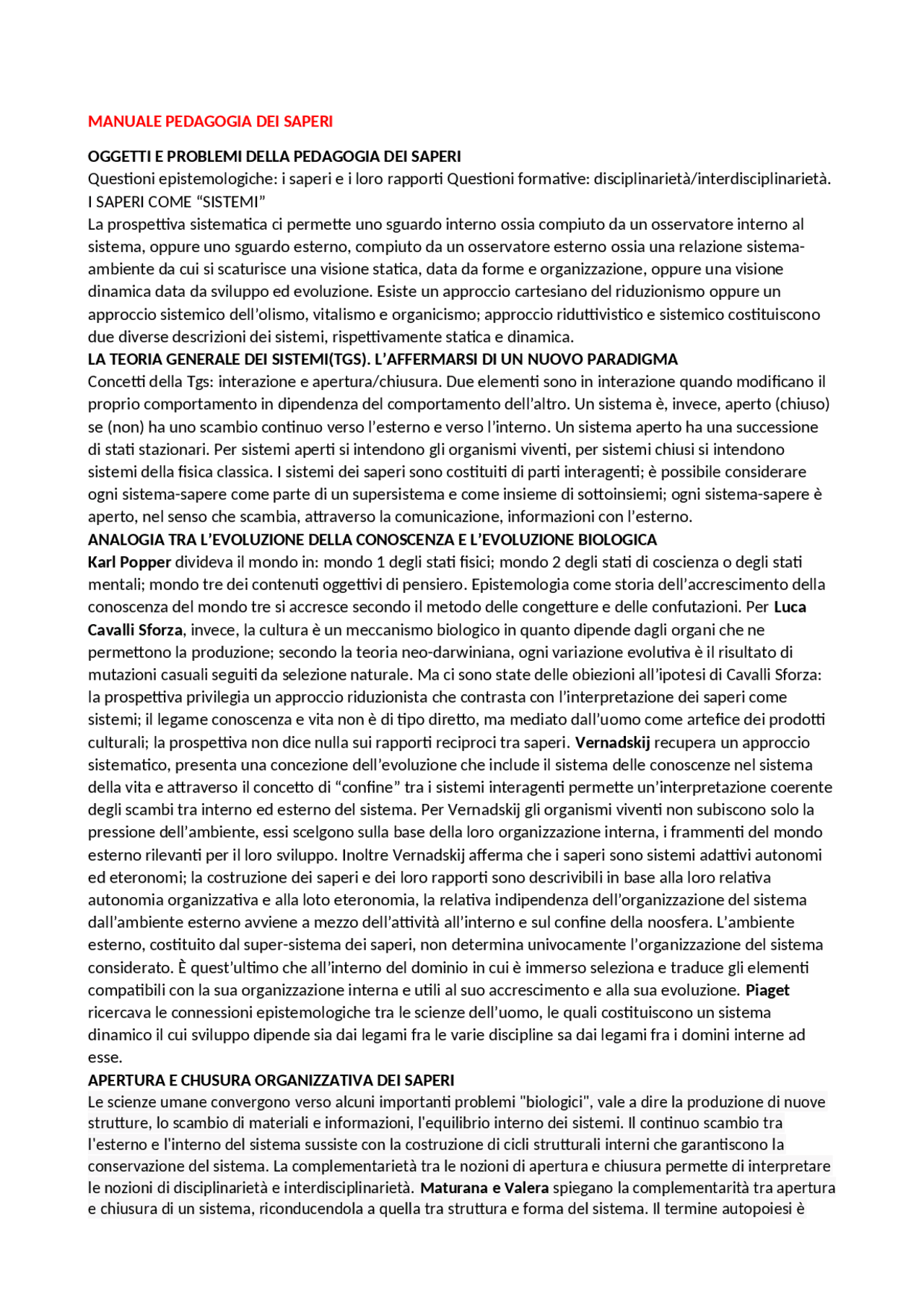 Manuale Di Pedagogia Dei Saperi Docsity