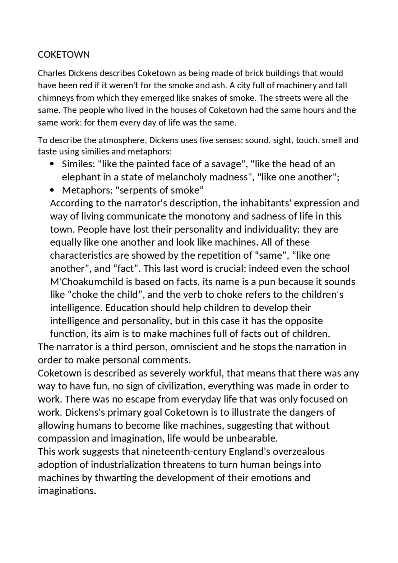 Charles Dickens: Coketown - Docsity