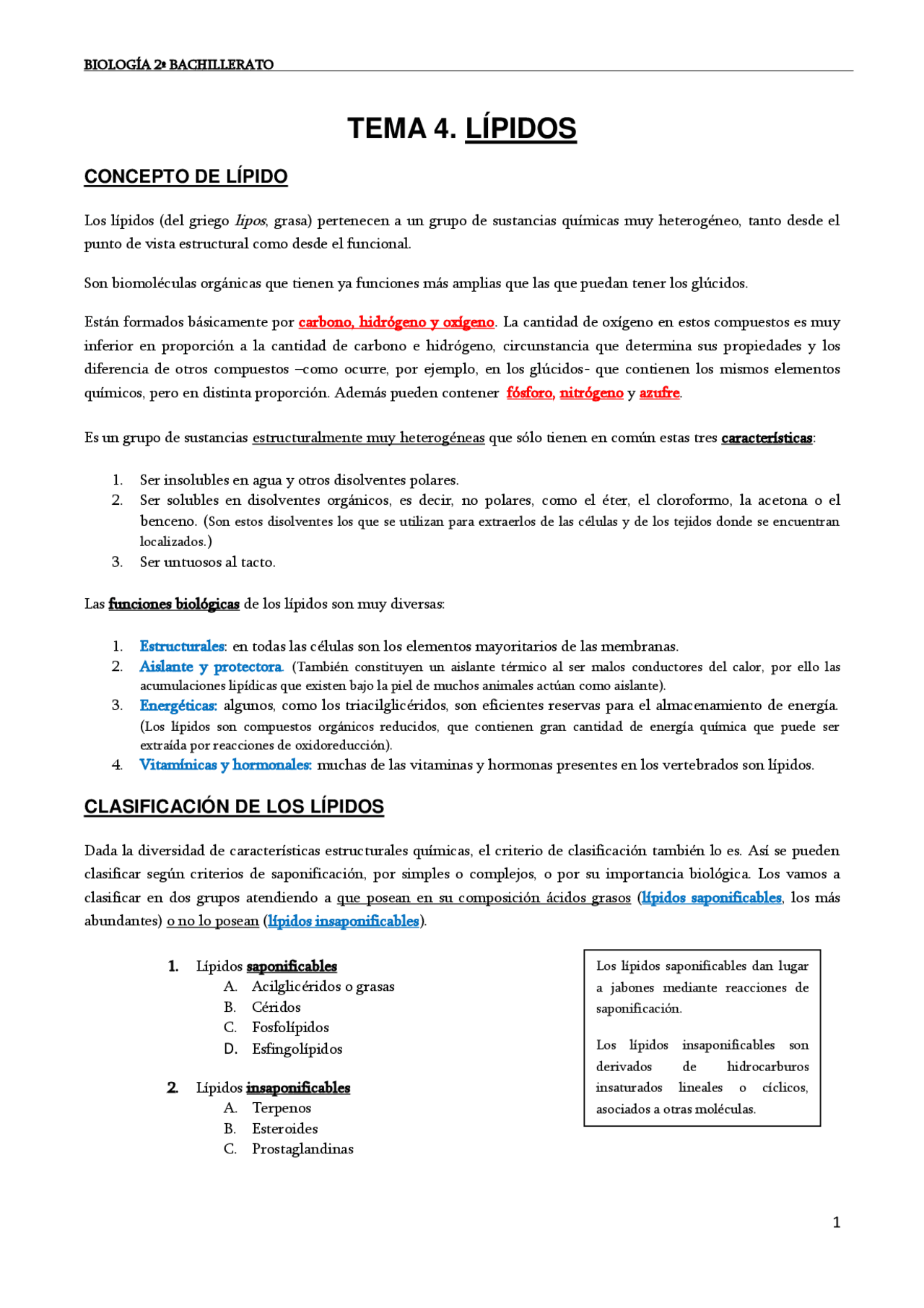Lípidos 2 Bachillerato Docsity