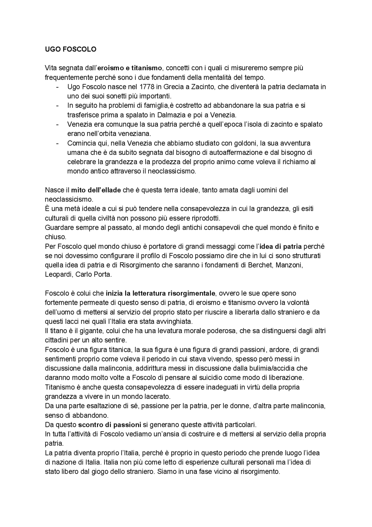 Ugo Foscolo Appunti Docsity