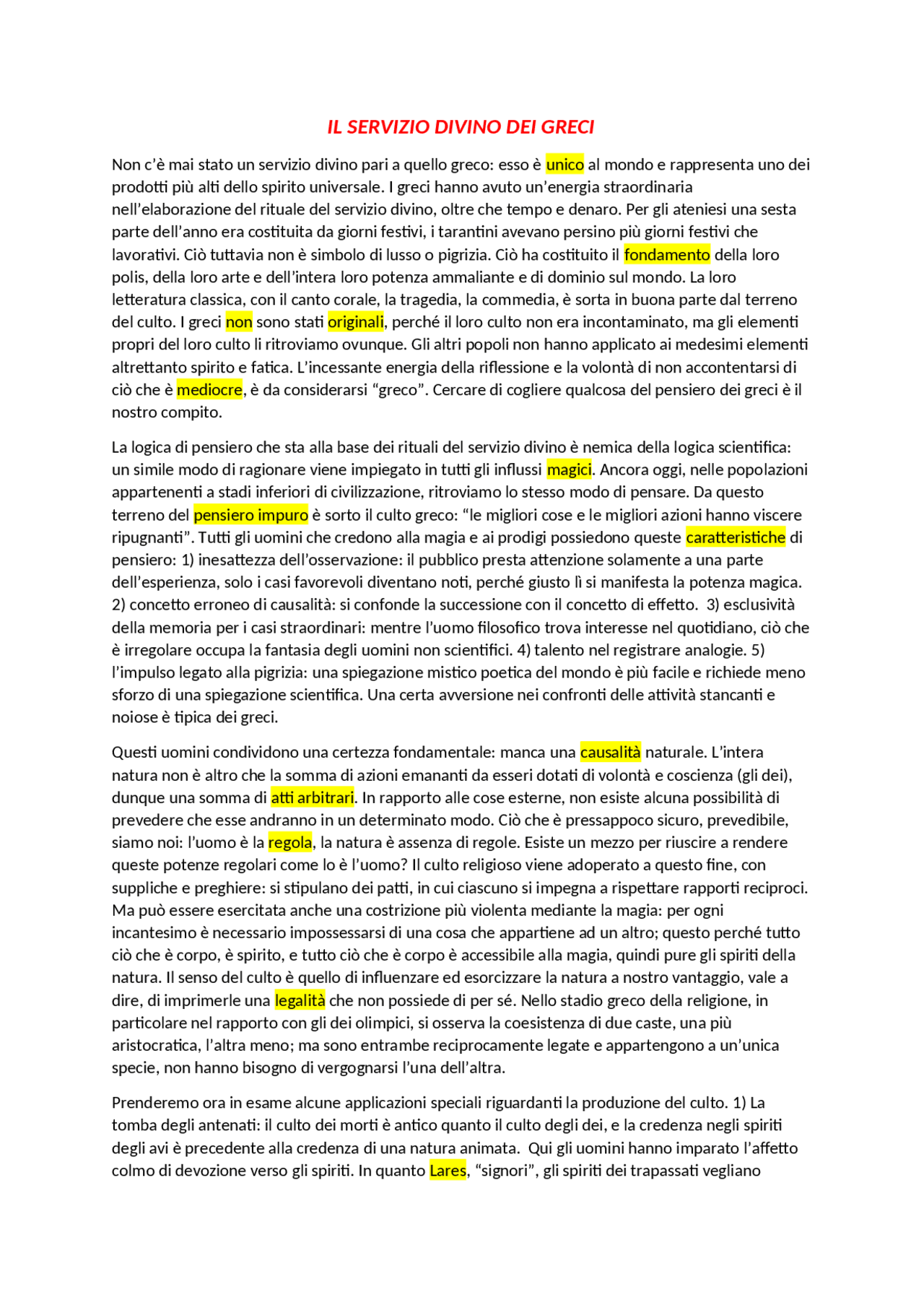 Servizio Divino Dei Greci Docsity