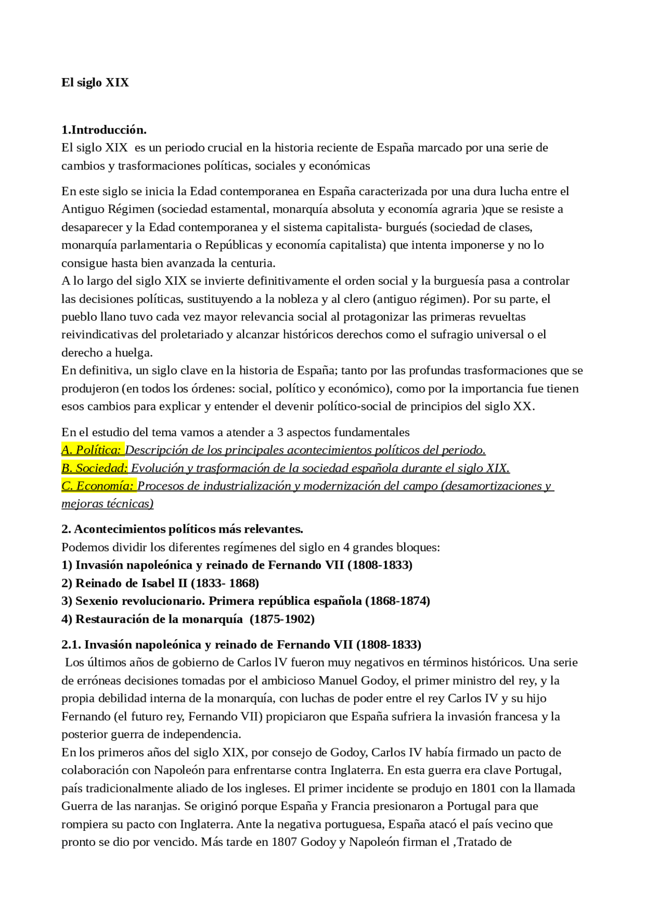 Siglo XIX y Reinado de Felipe VII - Docsity