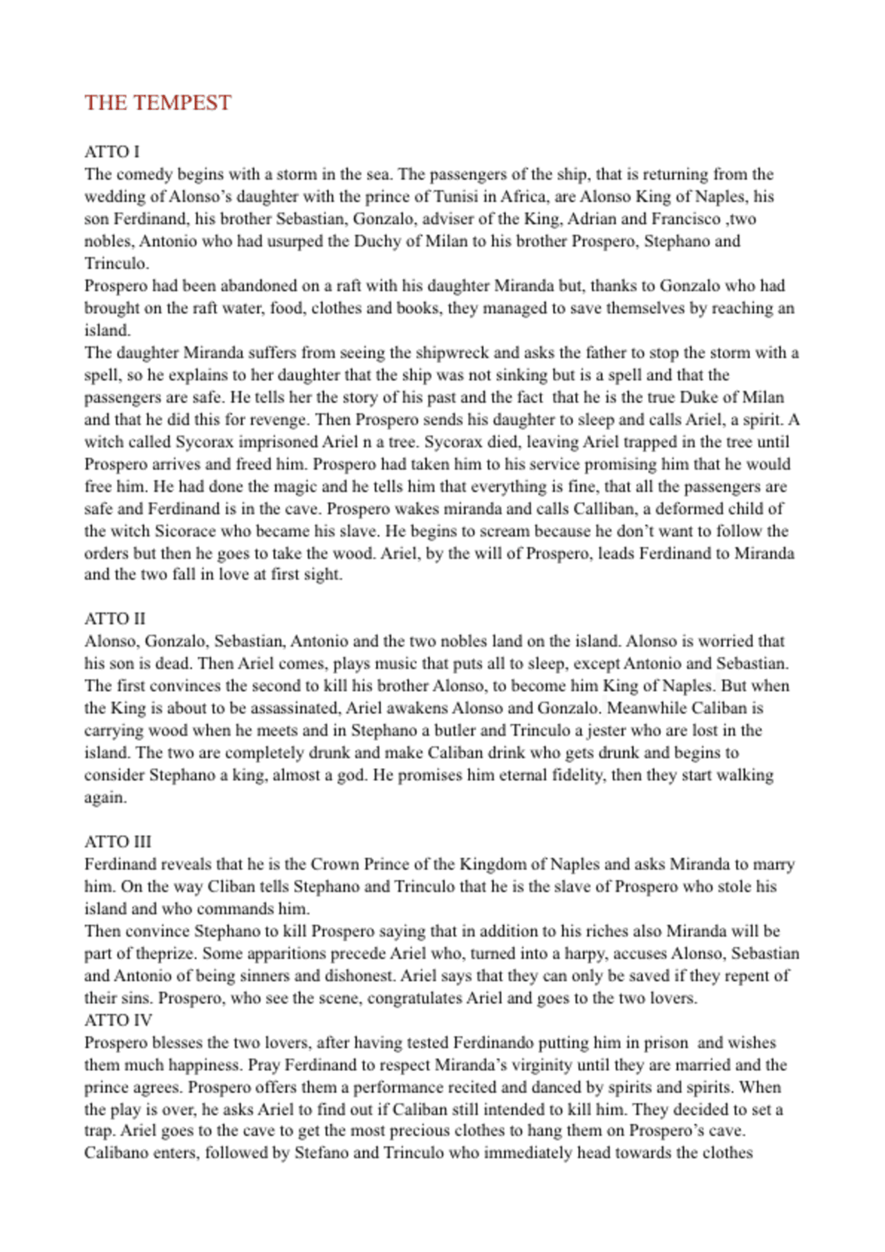 The Tempest William Shakespeare Appunti Di Inglese Docsity