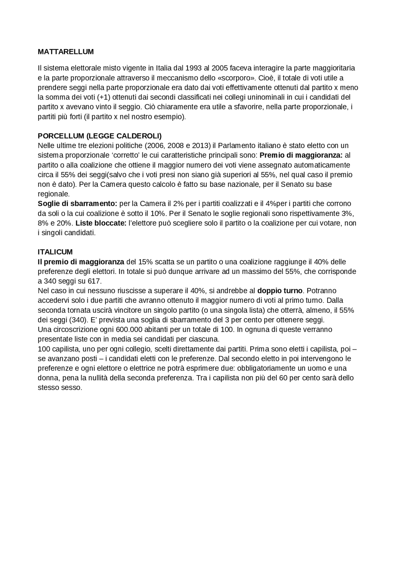 IL Mattarellum un sistema politico? - Docsity