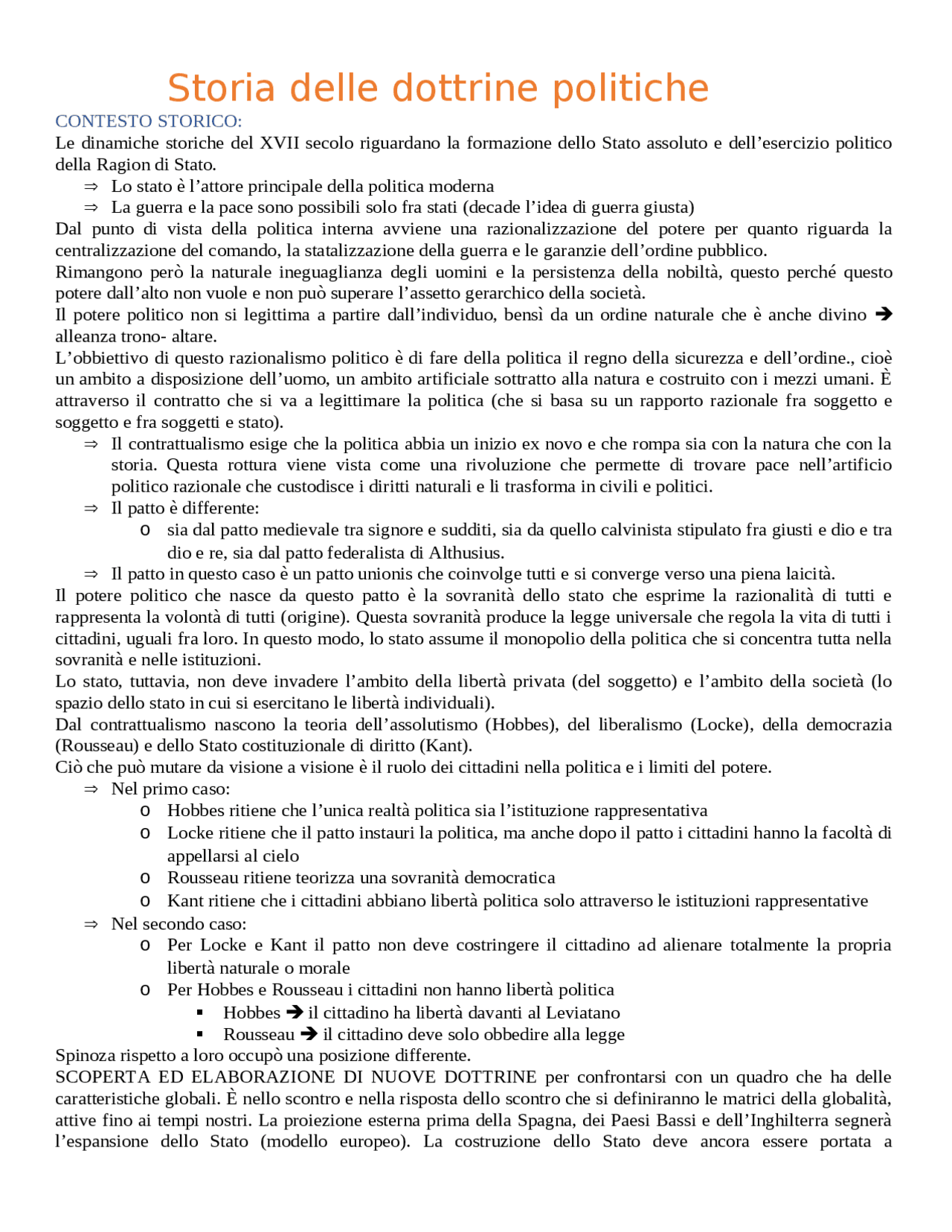 Schemi Secondo Parziale Storia Delle Dottrine Politiche Docsity