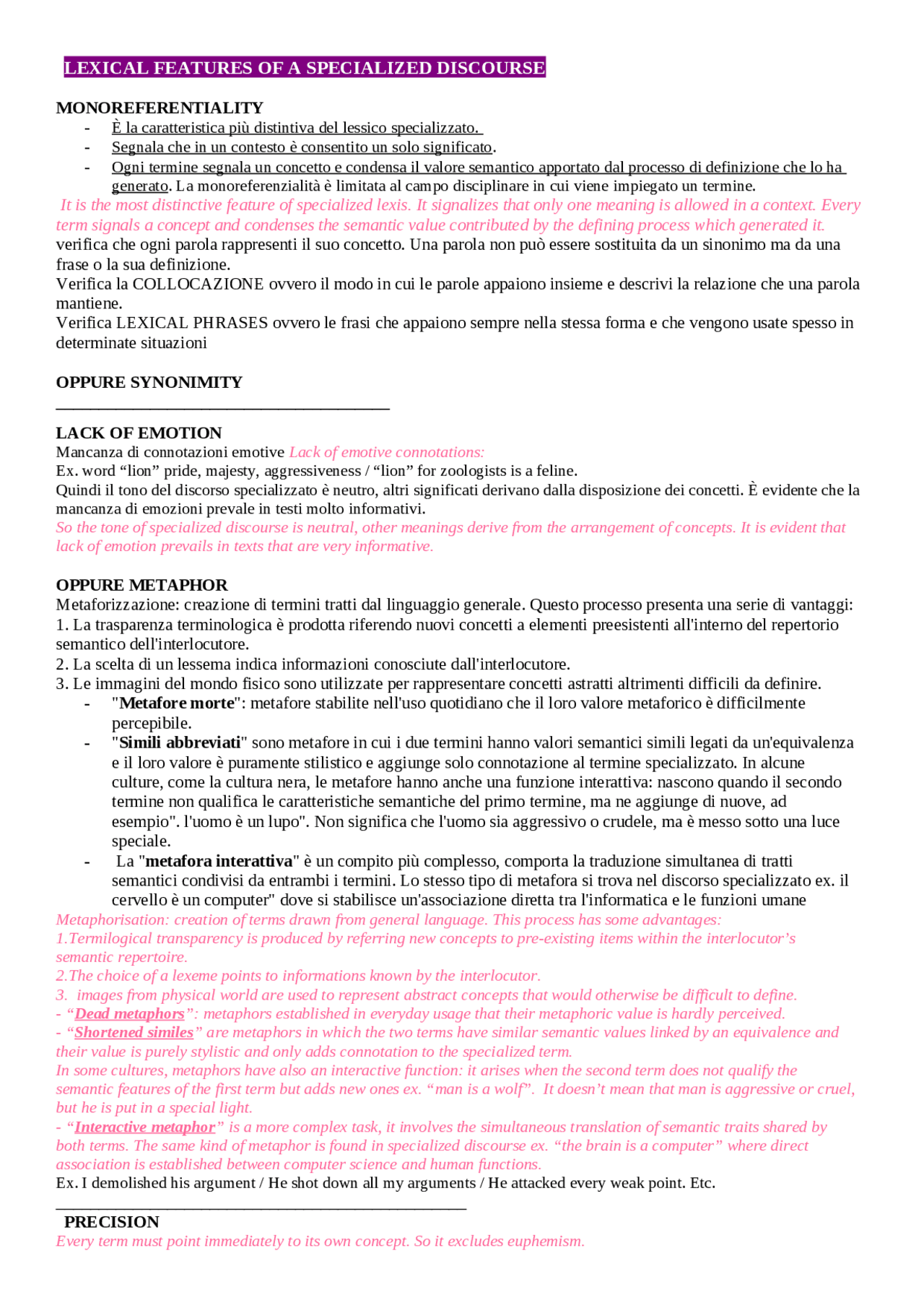 Analisi Lessicale Testo Specializzato Docsity