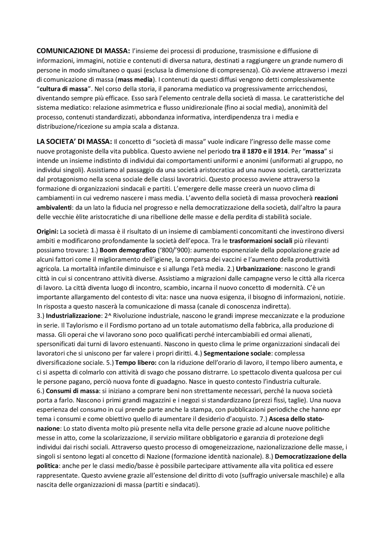 Storia Delle Comunicazioni Di Massa Riassunto Completo Docsity