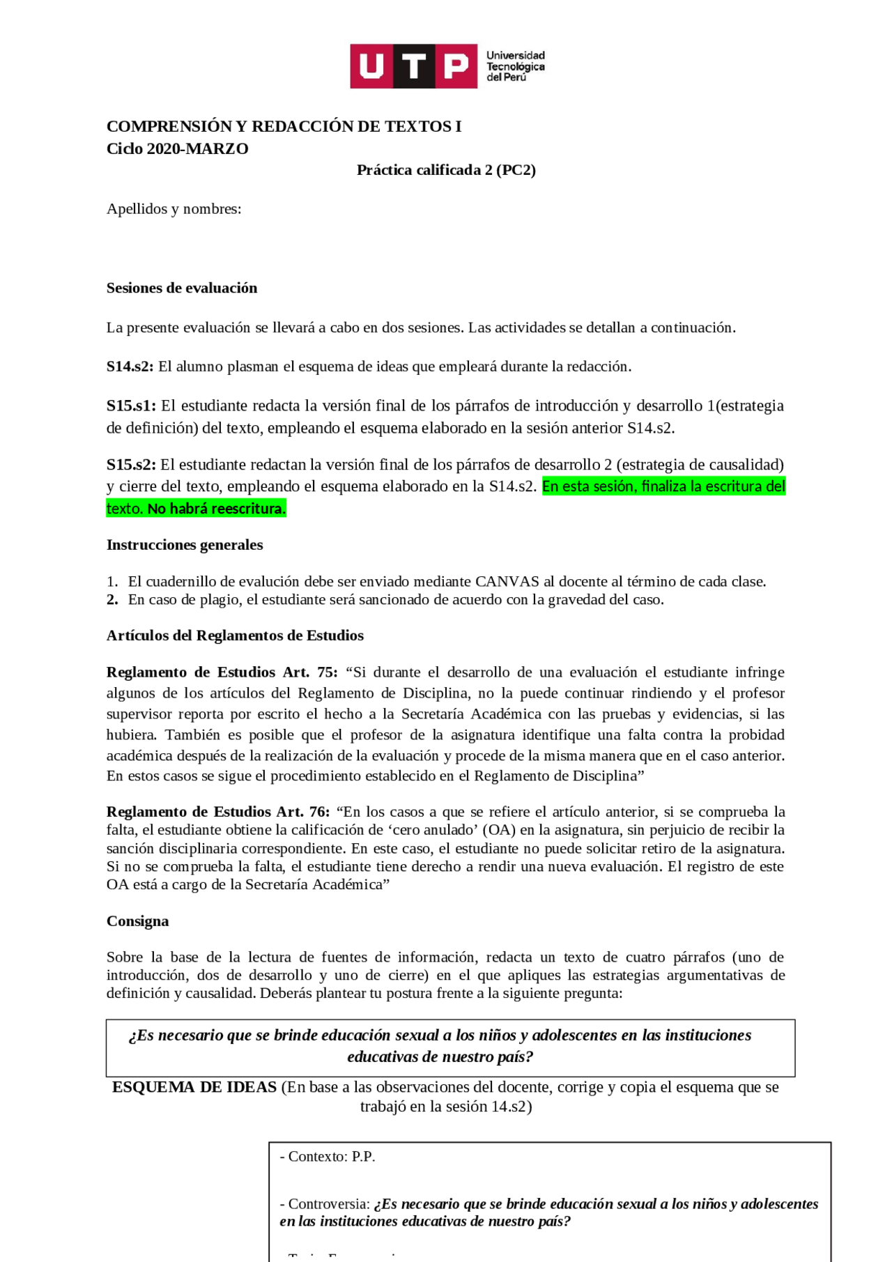 Practica Calificada 2 Cuadernillo 2020 Apuntes De Redacción De