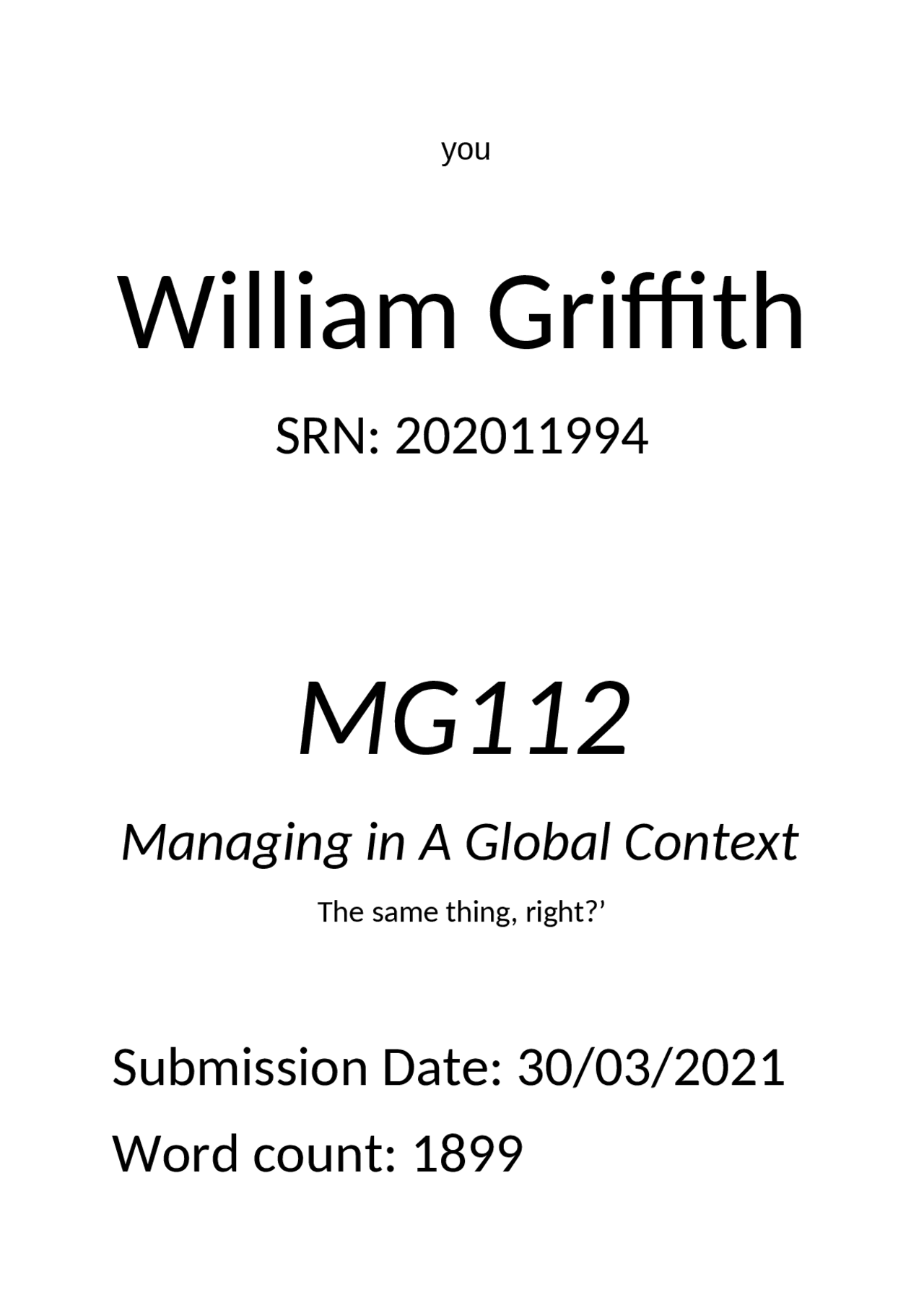 William Griffith Management and Leadership essay - Docsity