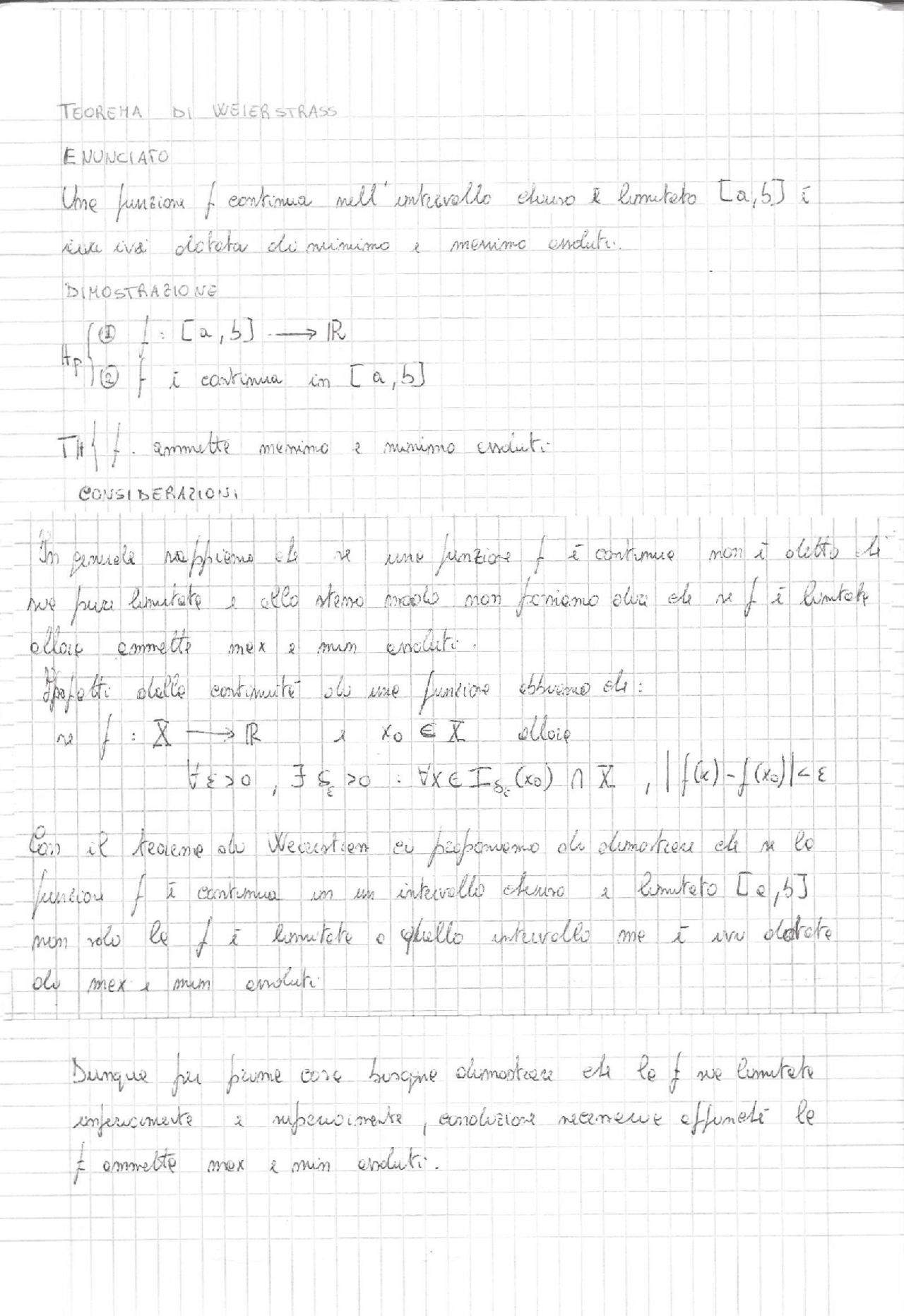 Il teorema di weierstrass delle funzioni continue - Docsity