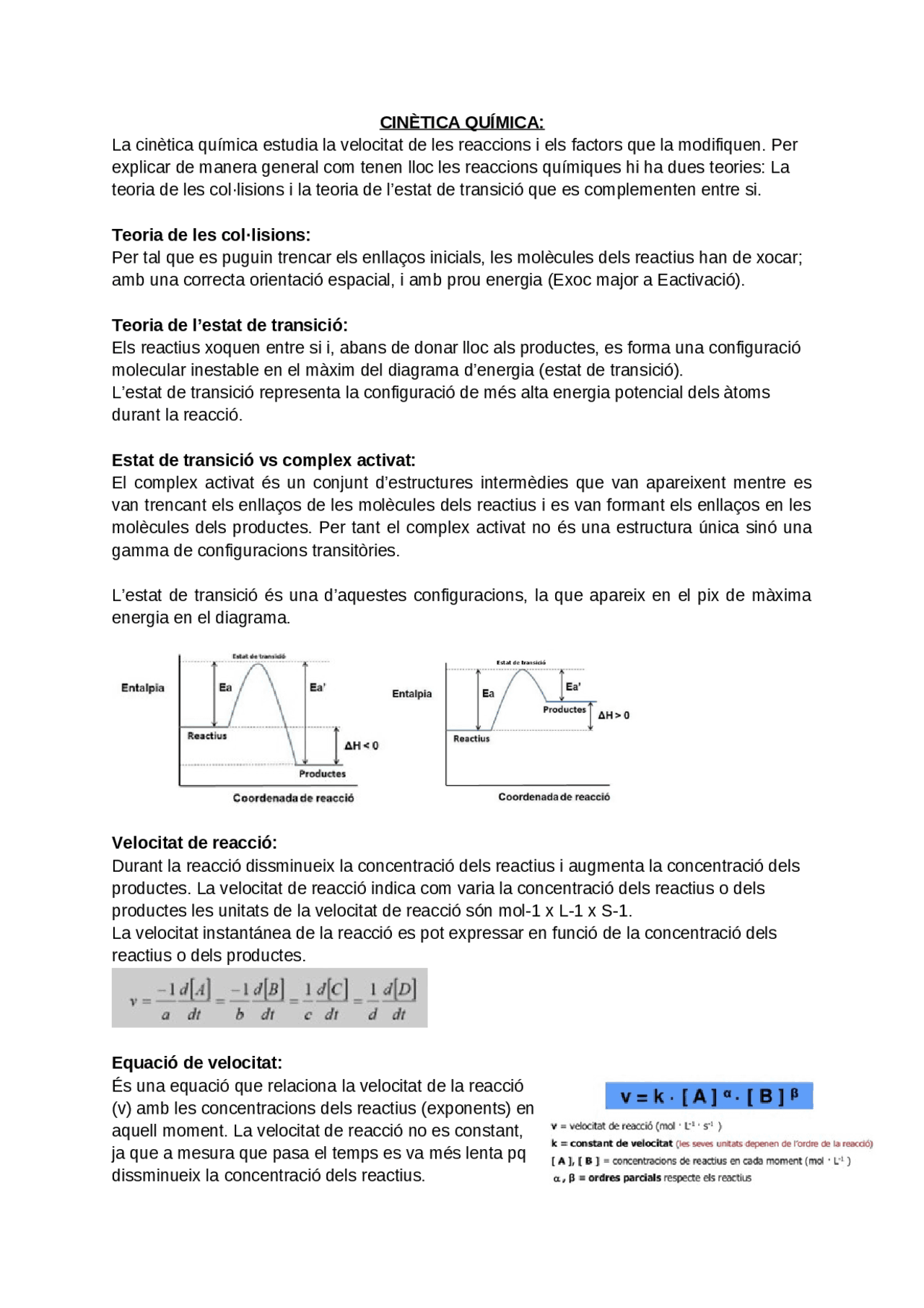 Cinètica Química 2n Batx Docsity