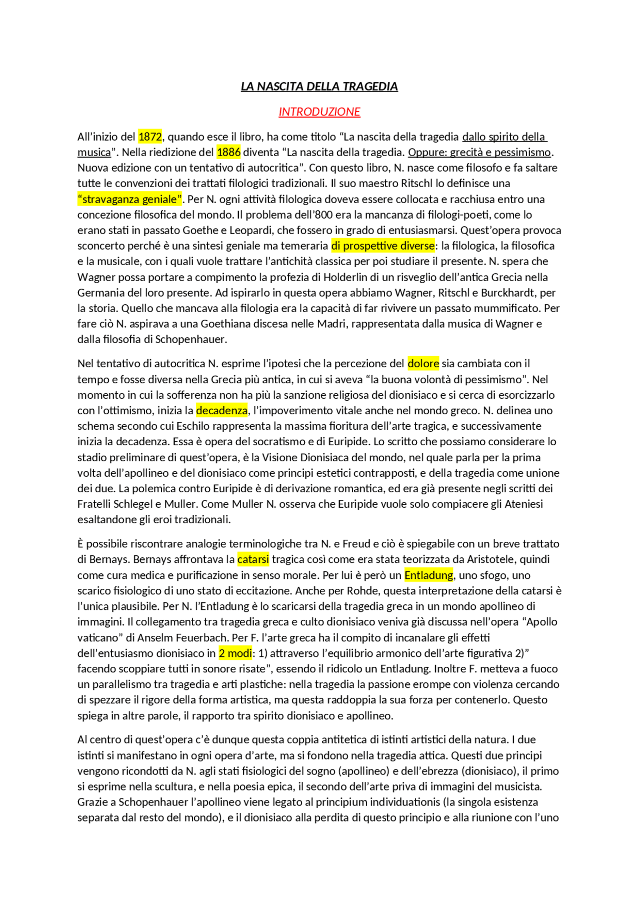 Nascita Della Tragedia Riassunto Docsity