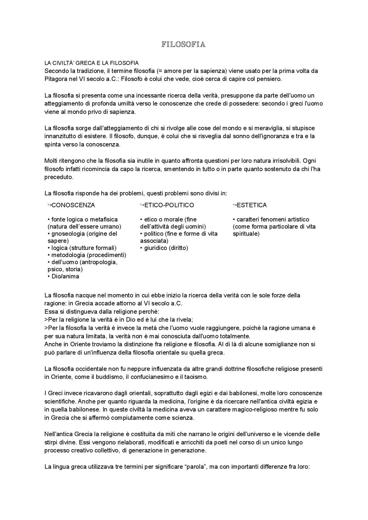 Filosofia delle origini, Talete, Anassimandro, Anassimene, Pitagorici ...