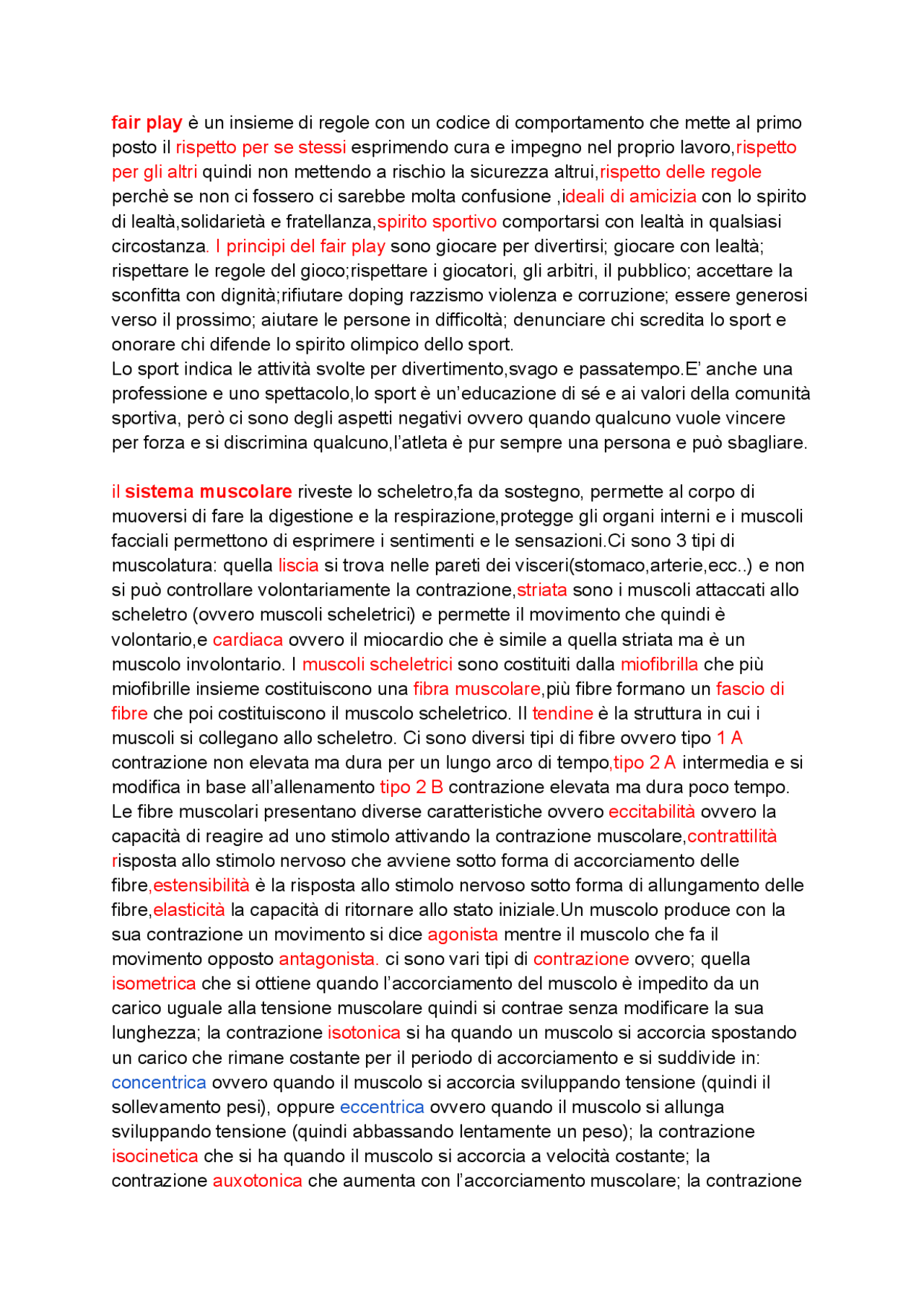 Fair Play E Sistema Muscolare Sintesi Del Corso Di Educazione Fisica