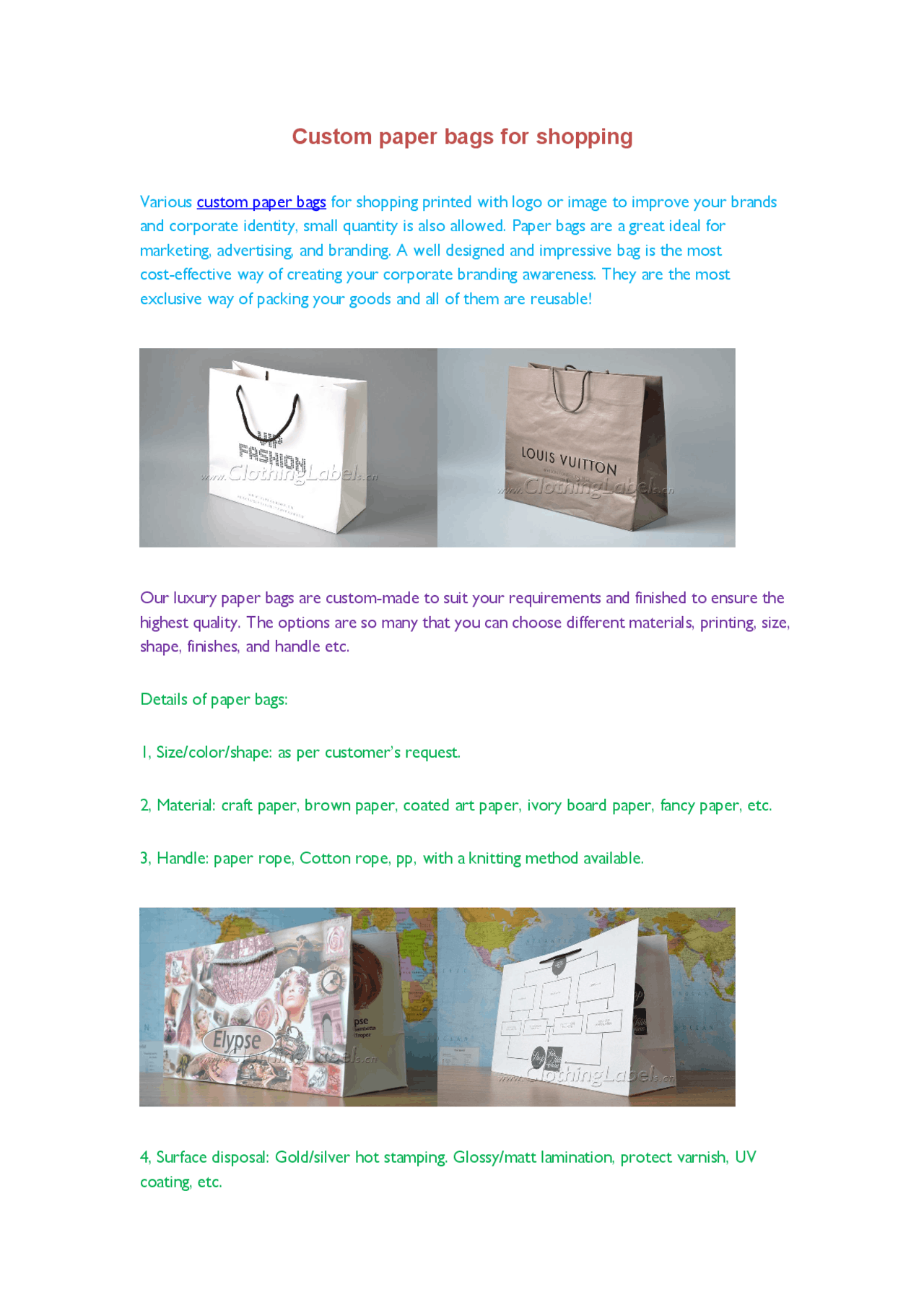 Custom paper bags for shopping - Docsity