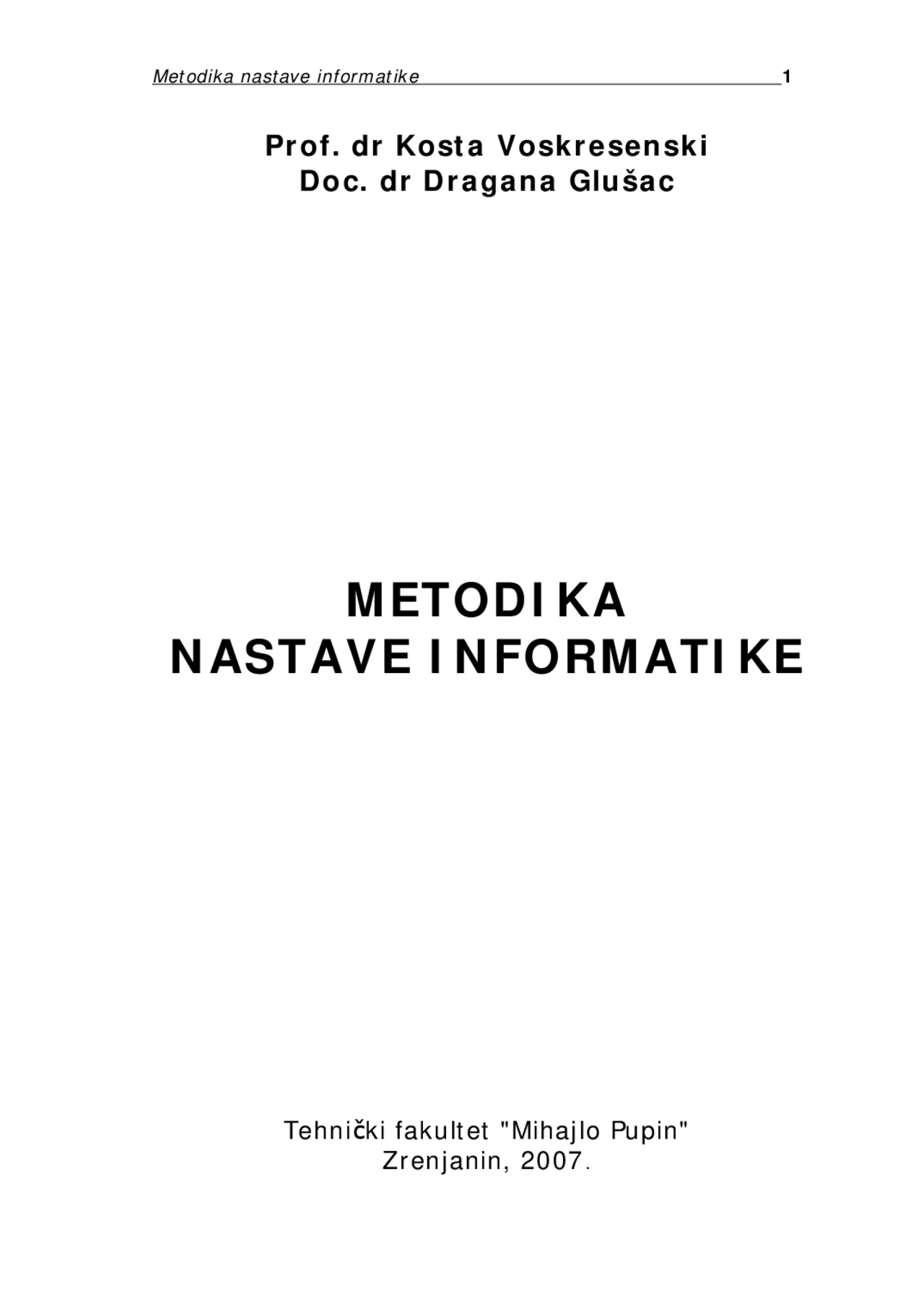 Metodika nastave informatike | Rezime' predlog Računarstvo i informatika - Docsity