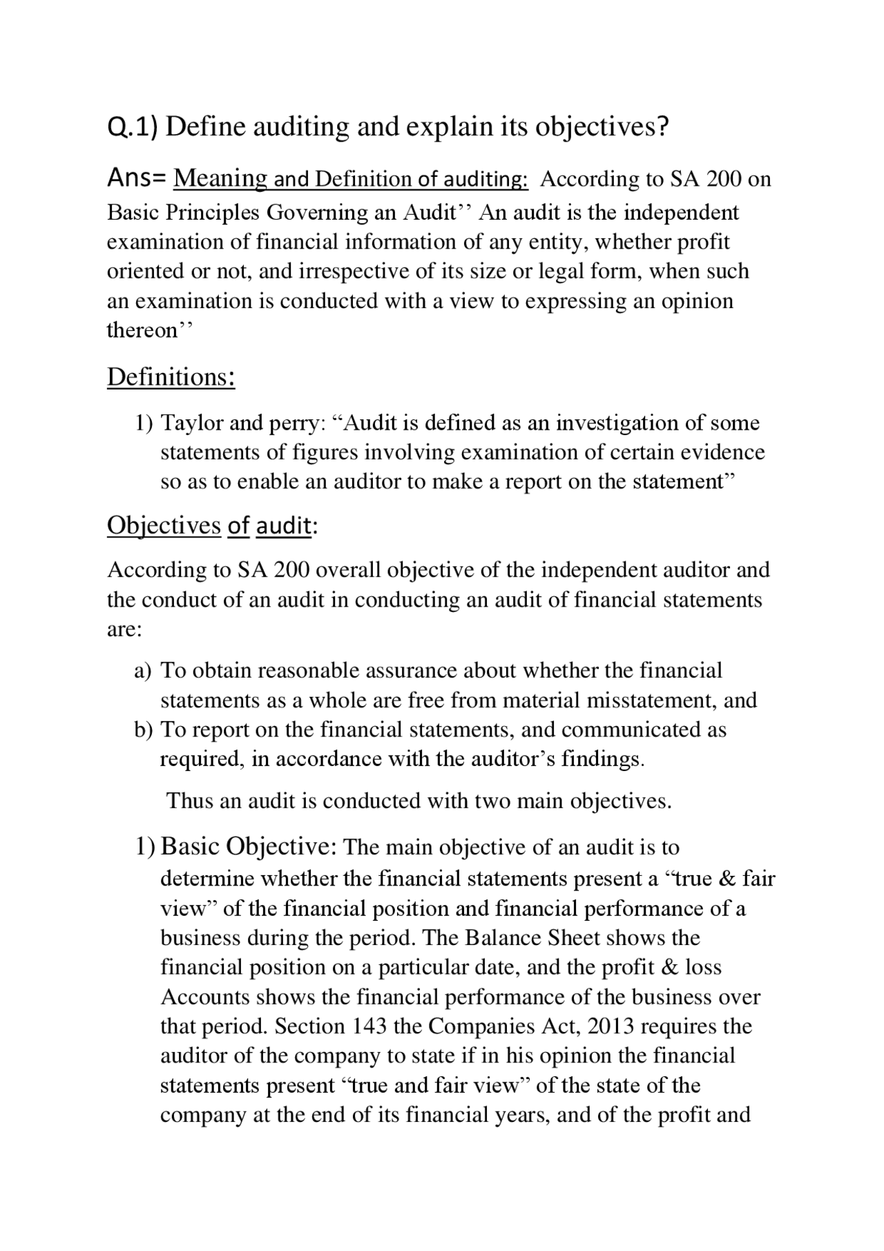 Question And Answer Of Audit Docsity