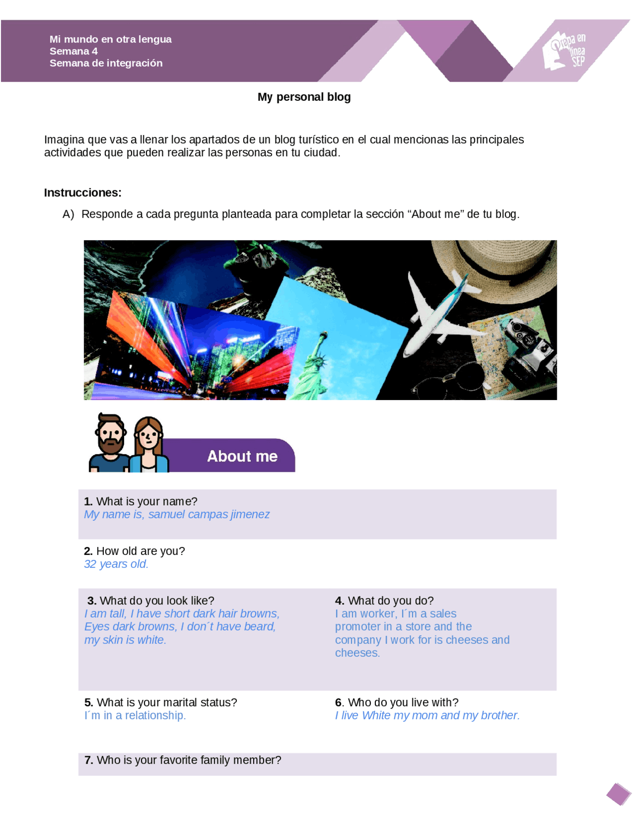 Actividad Integradora My Personal Blog Ejercicios De Inglés Docsity