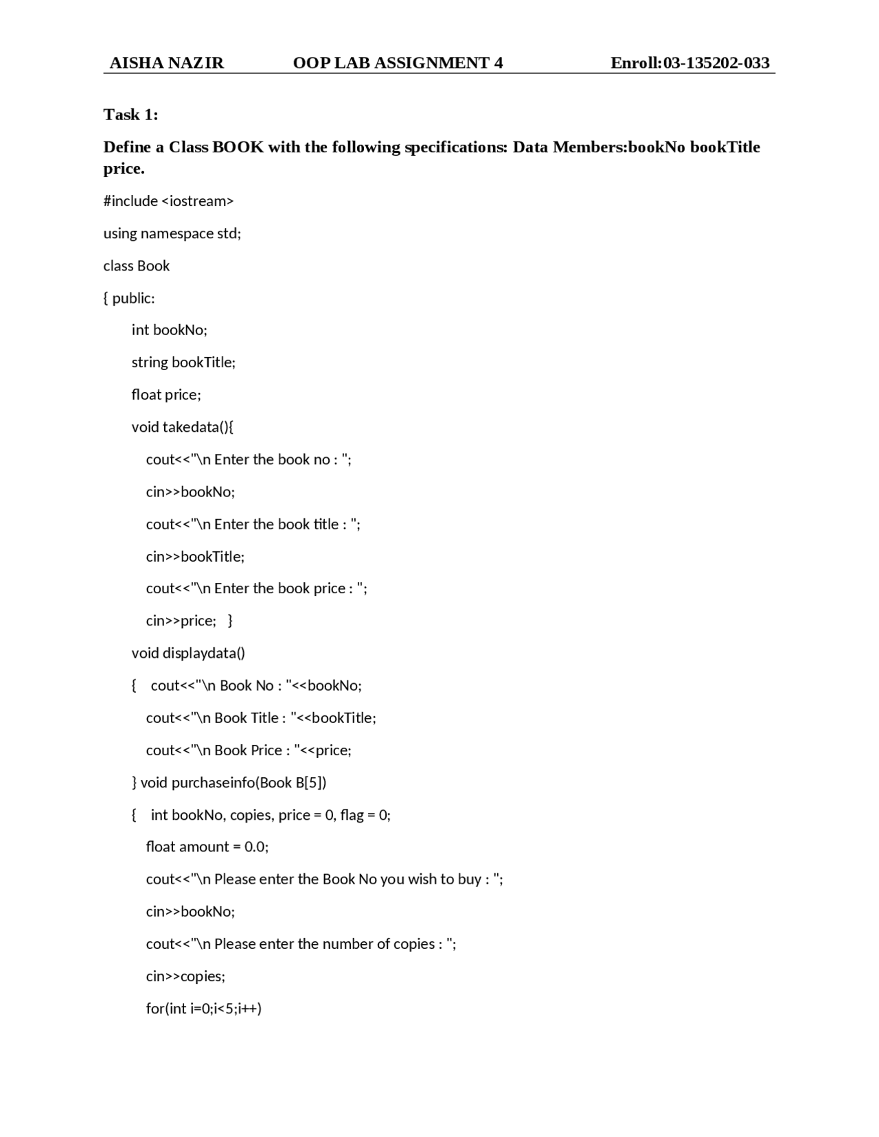 Bahria university OOP Assignment 4 - Docsity
