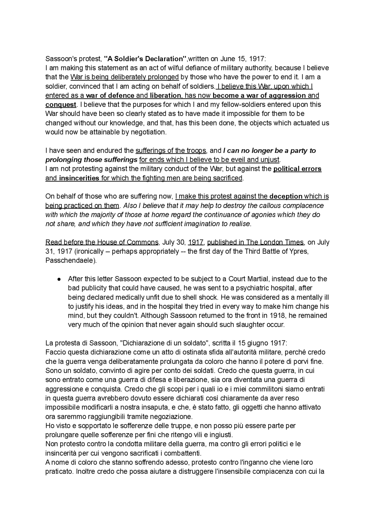 A Soldier's Declaration - Docsity