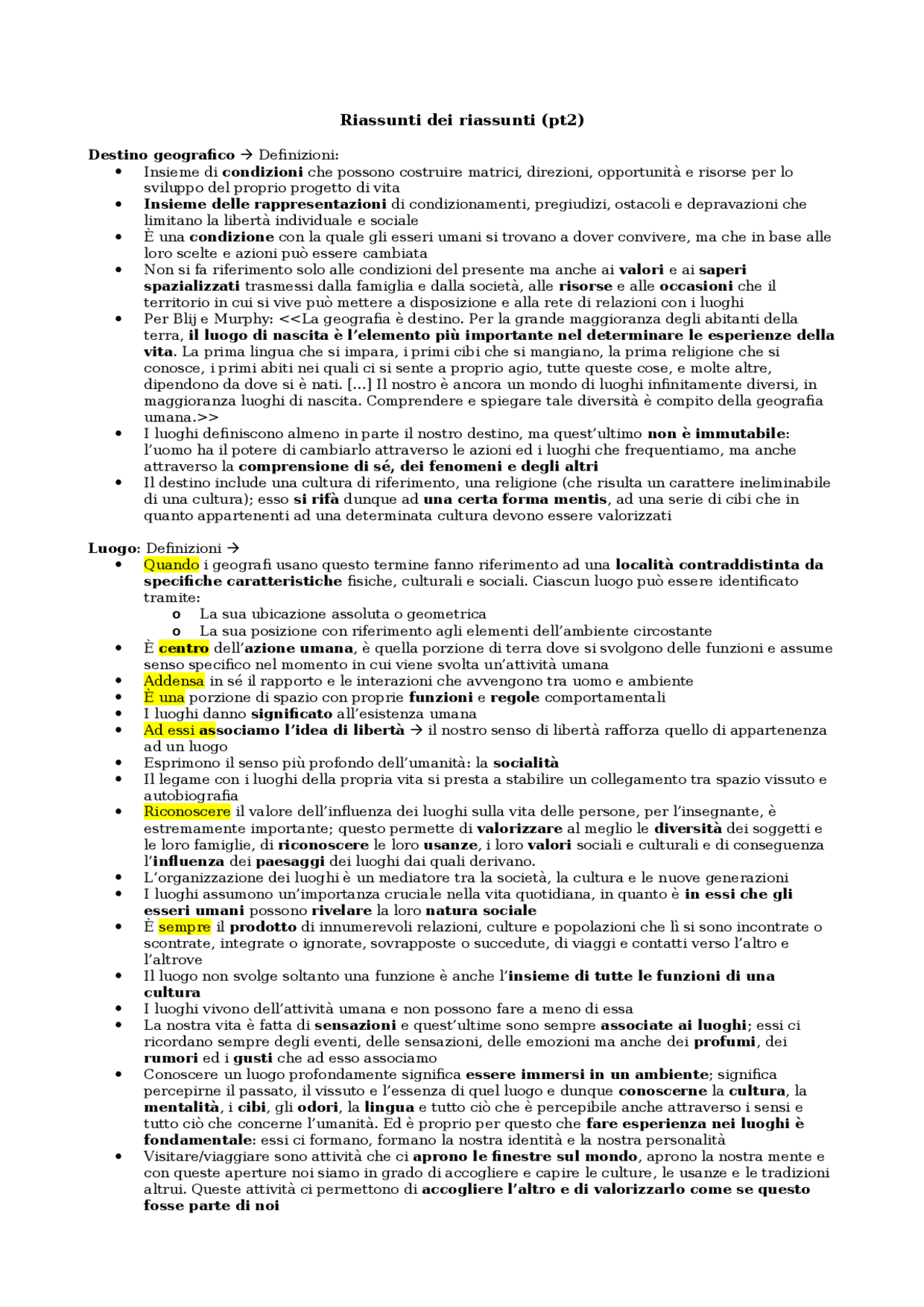 Il mio spazio nel mondo, Riassunti - Docsity