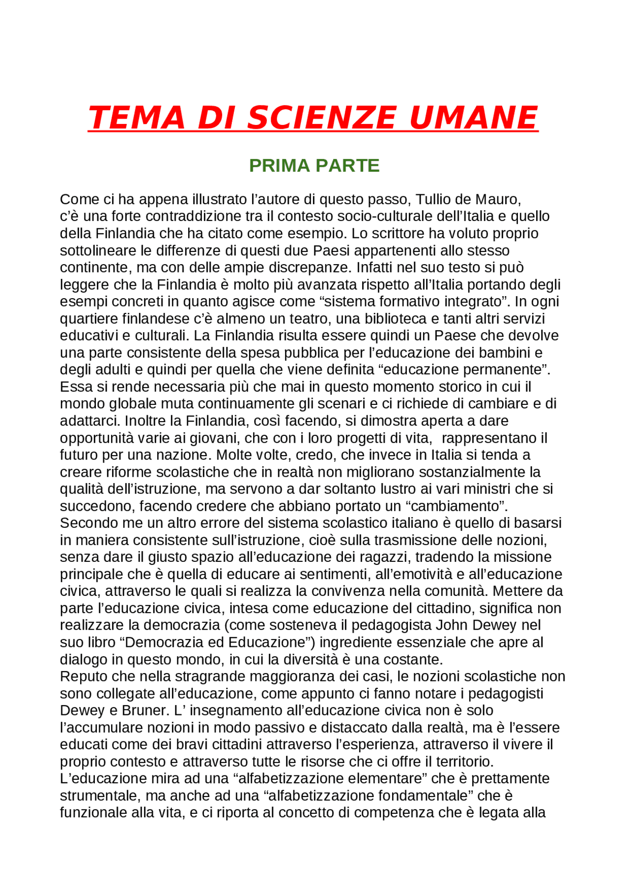 Tema Di Scienze Umane Docsity