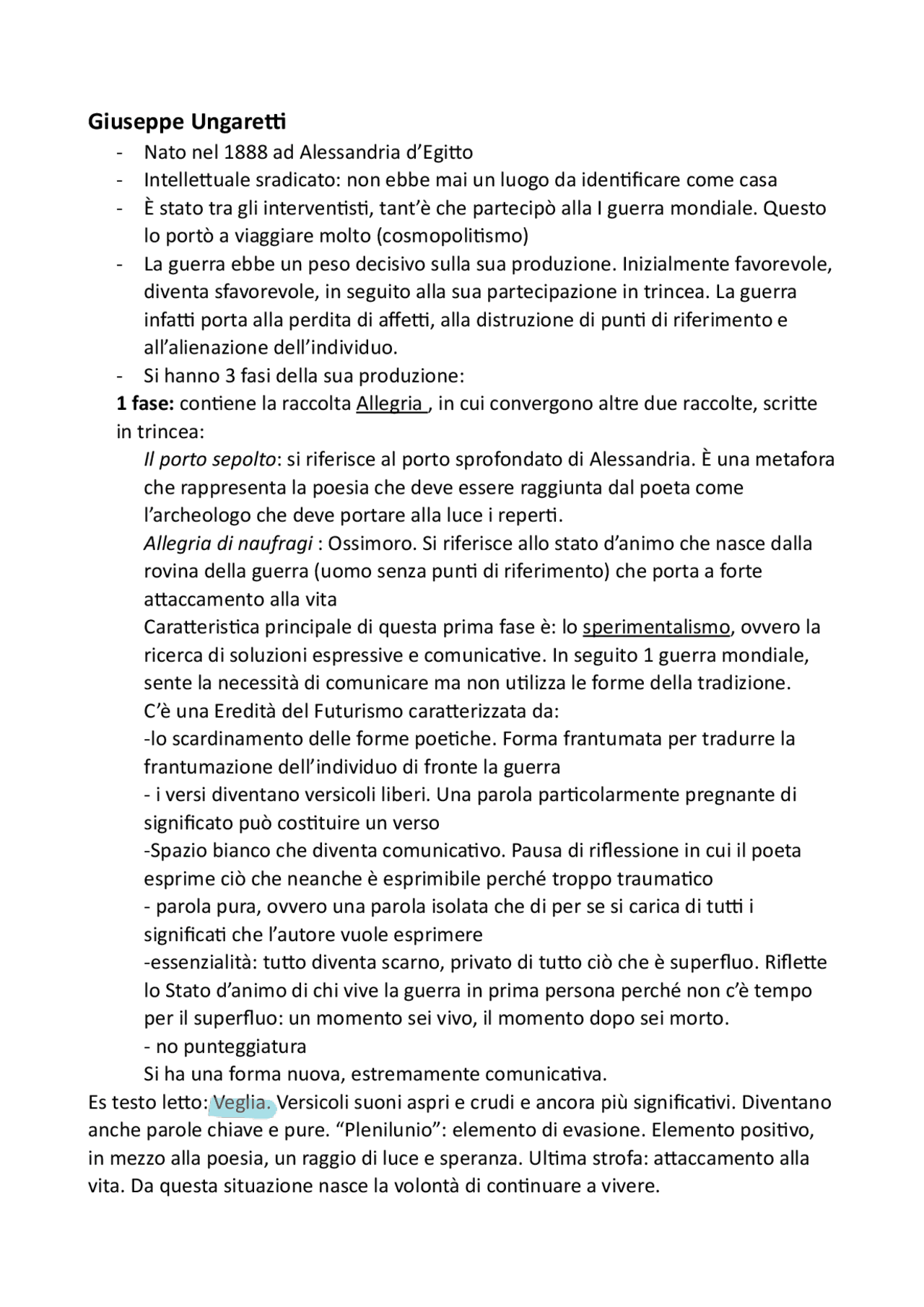Giuseppe Ungaretti Docsity
