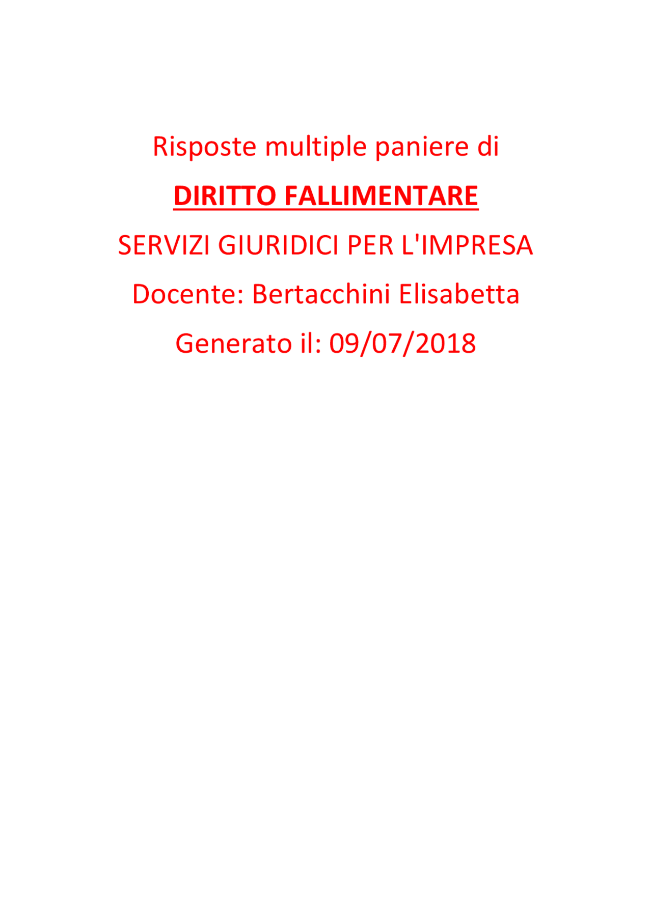 Risposte Multiple Paniere Di Diritto Fallimentare Ecampus Servizi