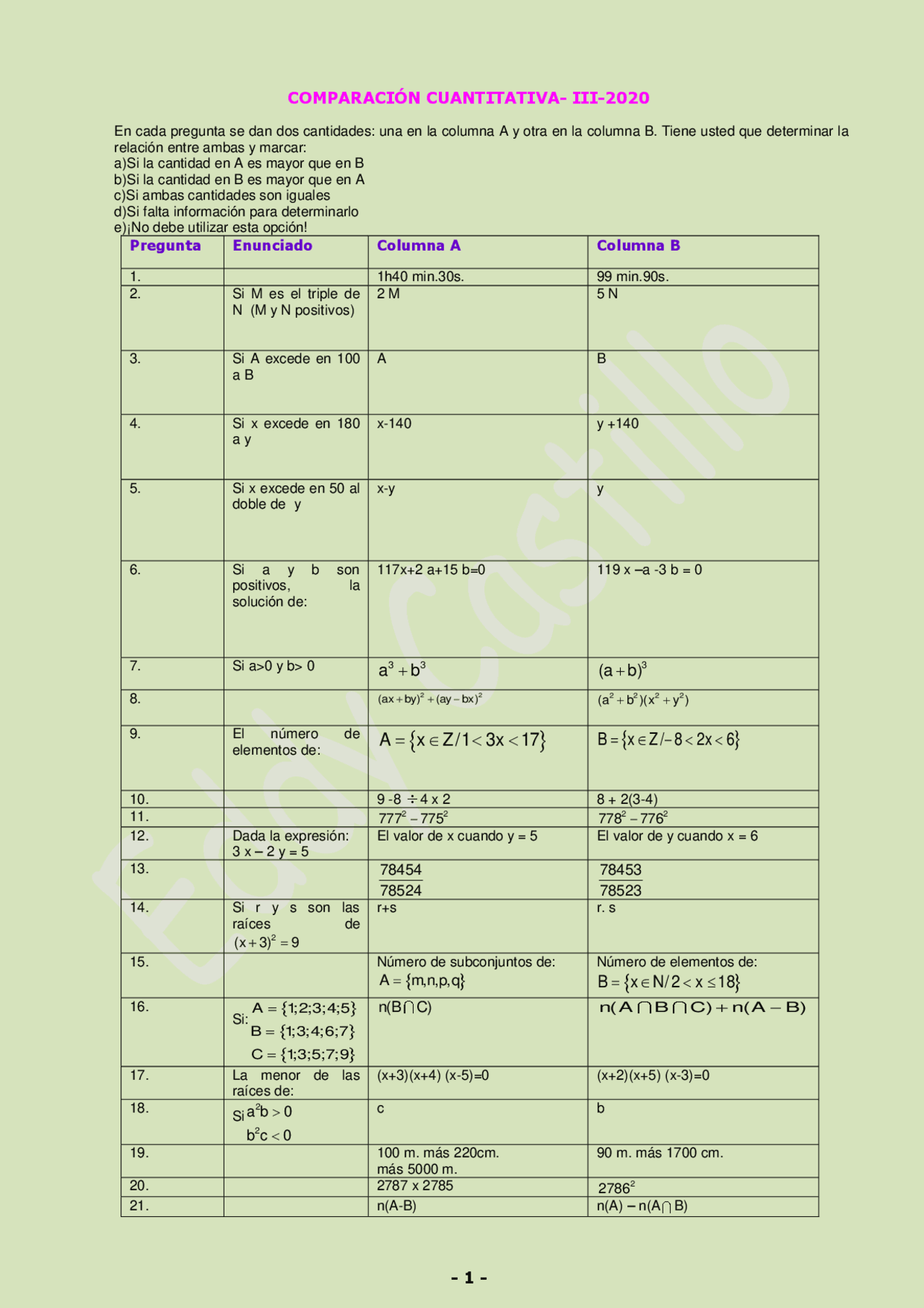 Matemáticas ejercicios para resolver - Docsity