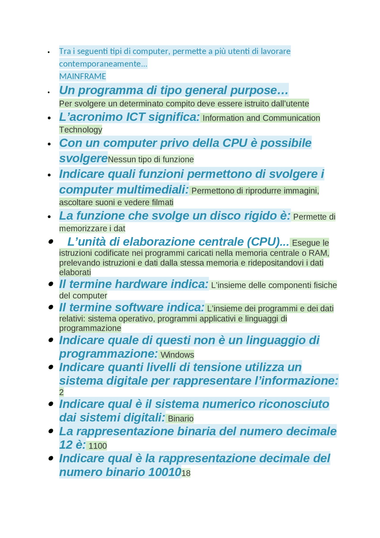 Domande Test Di Autovalutazione Programmazione 1 Docsity