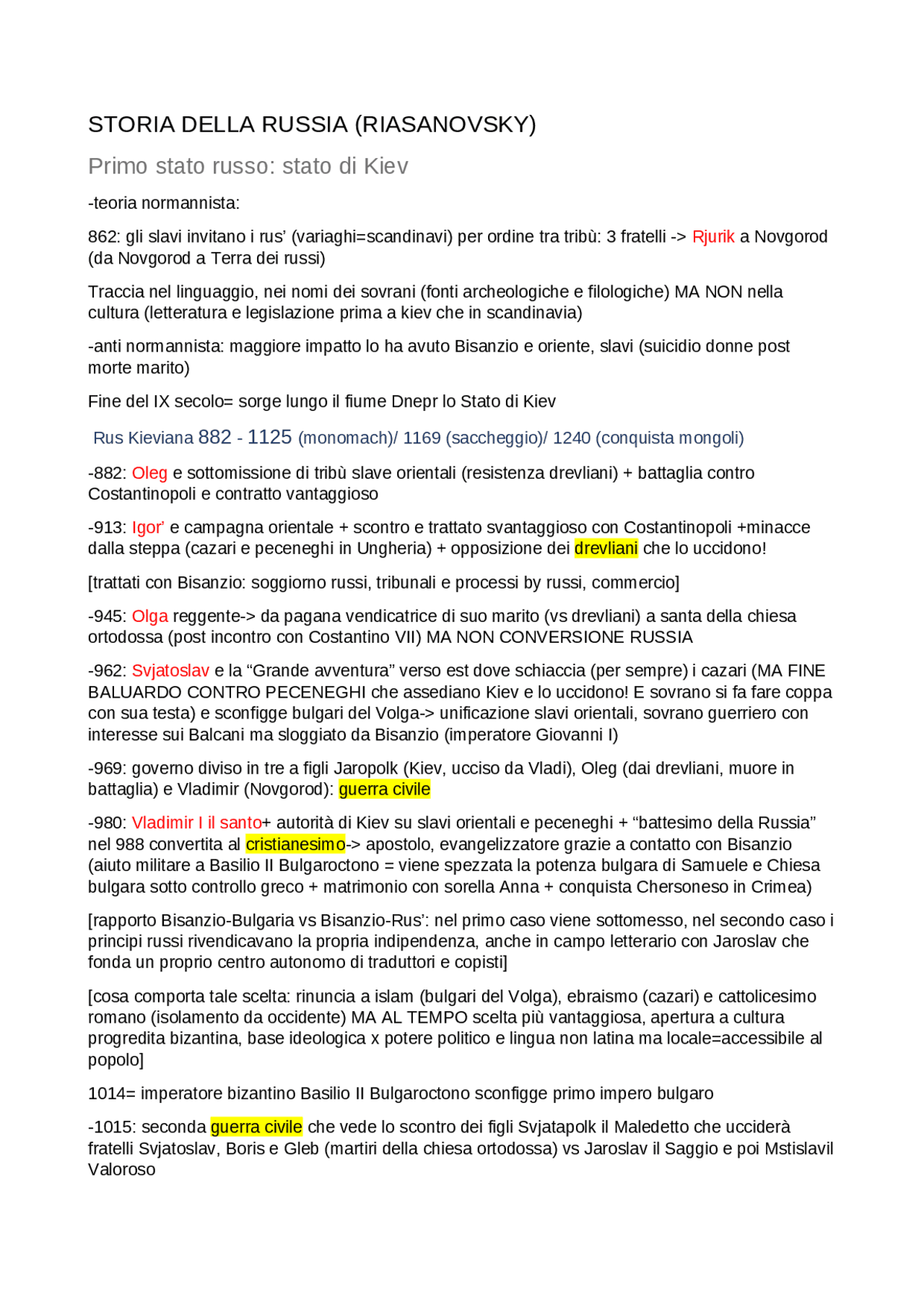 Storia della Russia Riasanovsky | Sintesi del corso di Letteratura ...