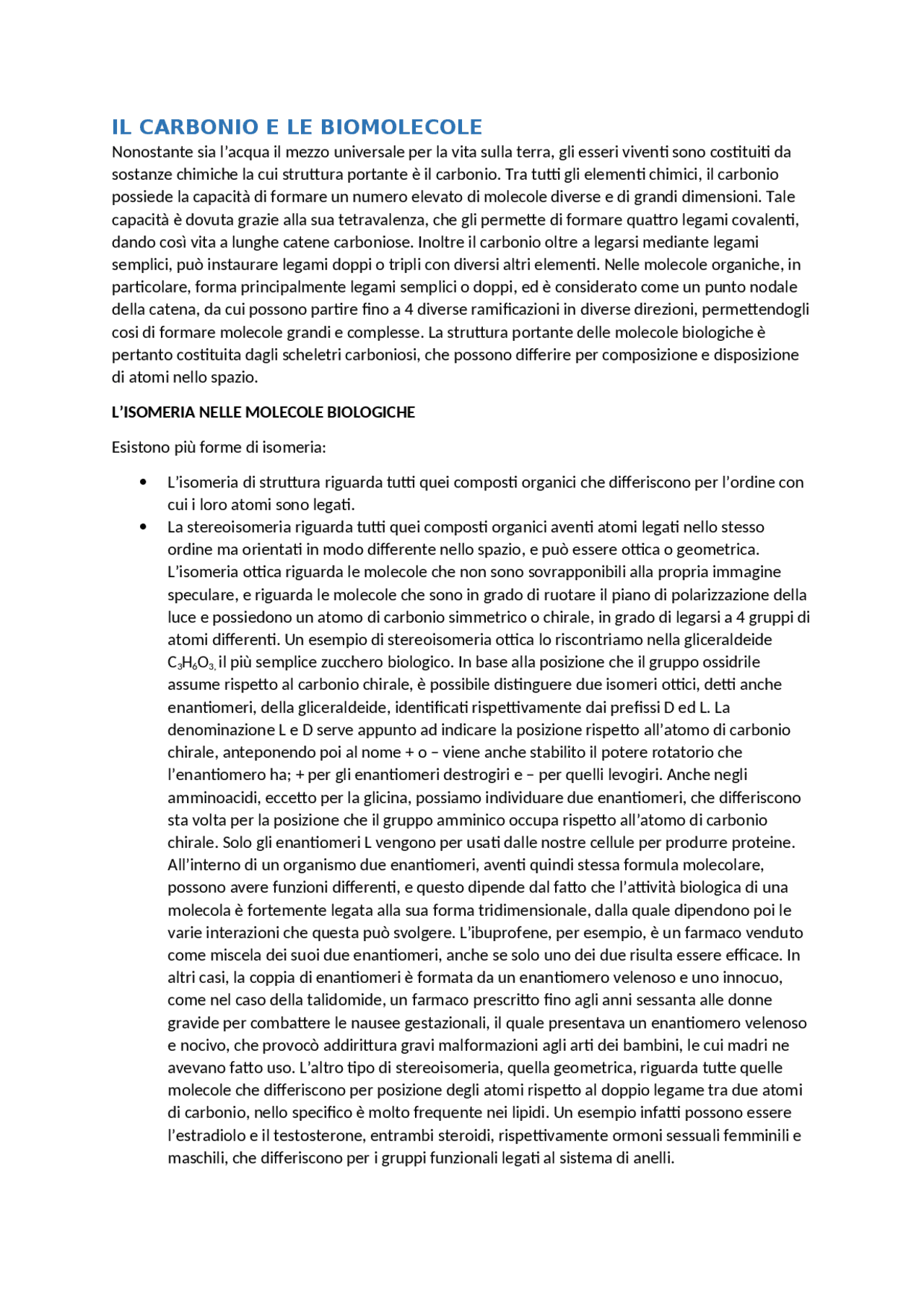 Le Biomolecole Appunti Docsity