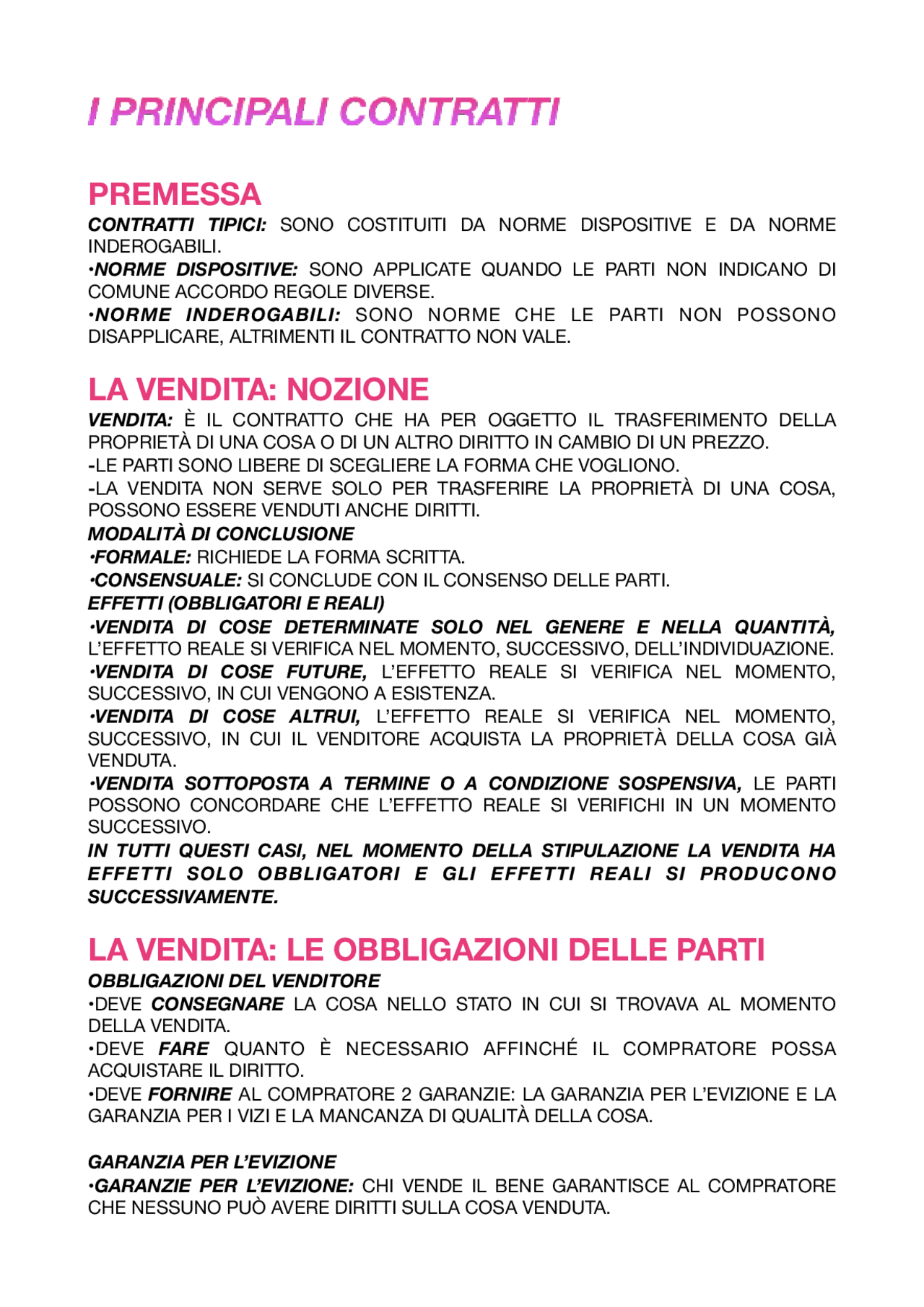 I PRINCIPALI CONTRATTI - Docsity