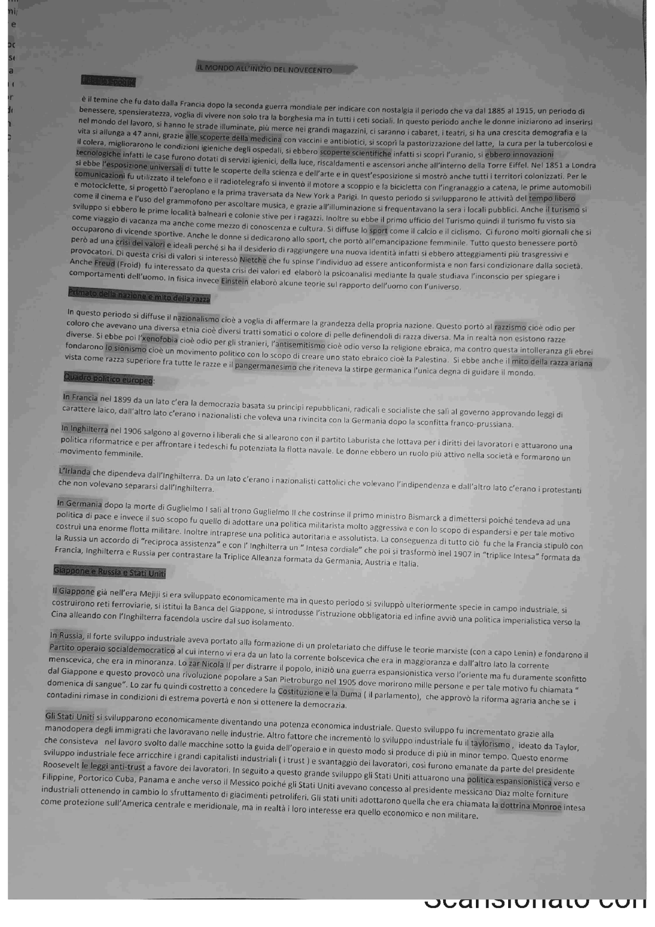 Storia Inizio 900 Belle Epoque Ecc Docsity