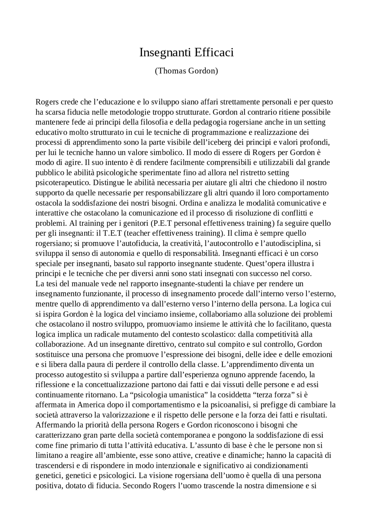 Insegnanti Efficaci Di Gordon Docsity