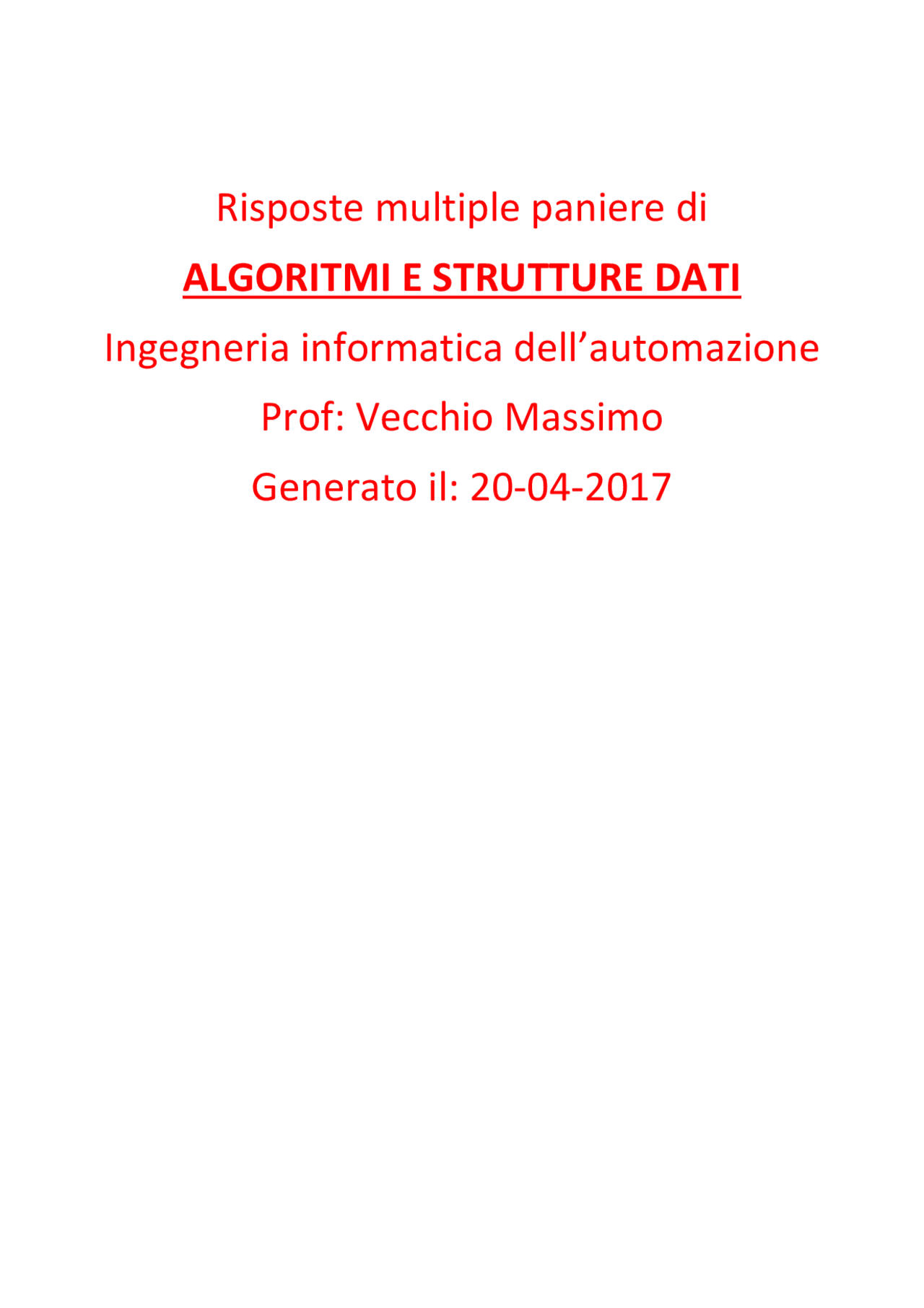Risposte multiple ALGORITMI E STRUTTURE DATI ecampus ingegneria ...