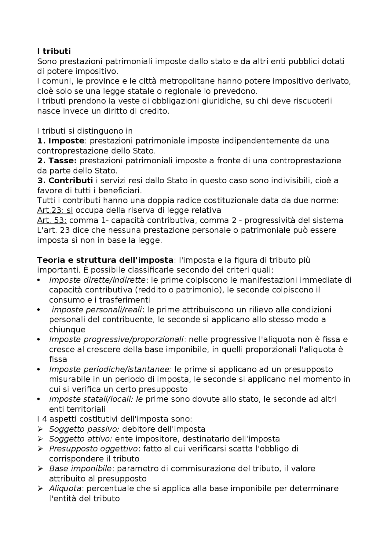 Diritto Tributario Prima Parte Docsity