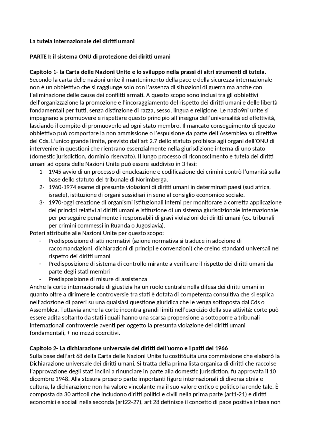 La tutela internazionale dei diritti umani, esame diritto internazionale galantina - Docsity