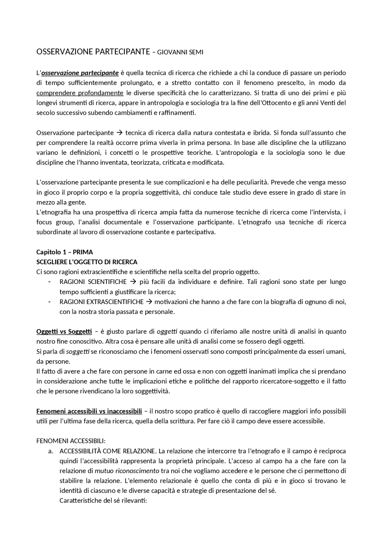 Osservazione Partecipante G Semi Docsity