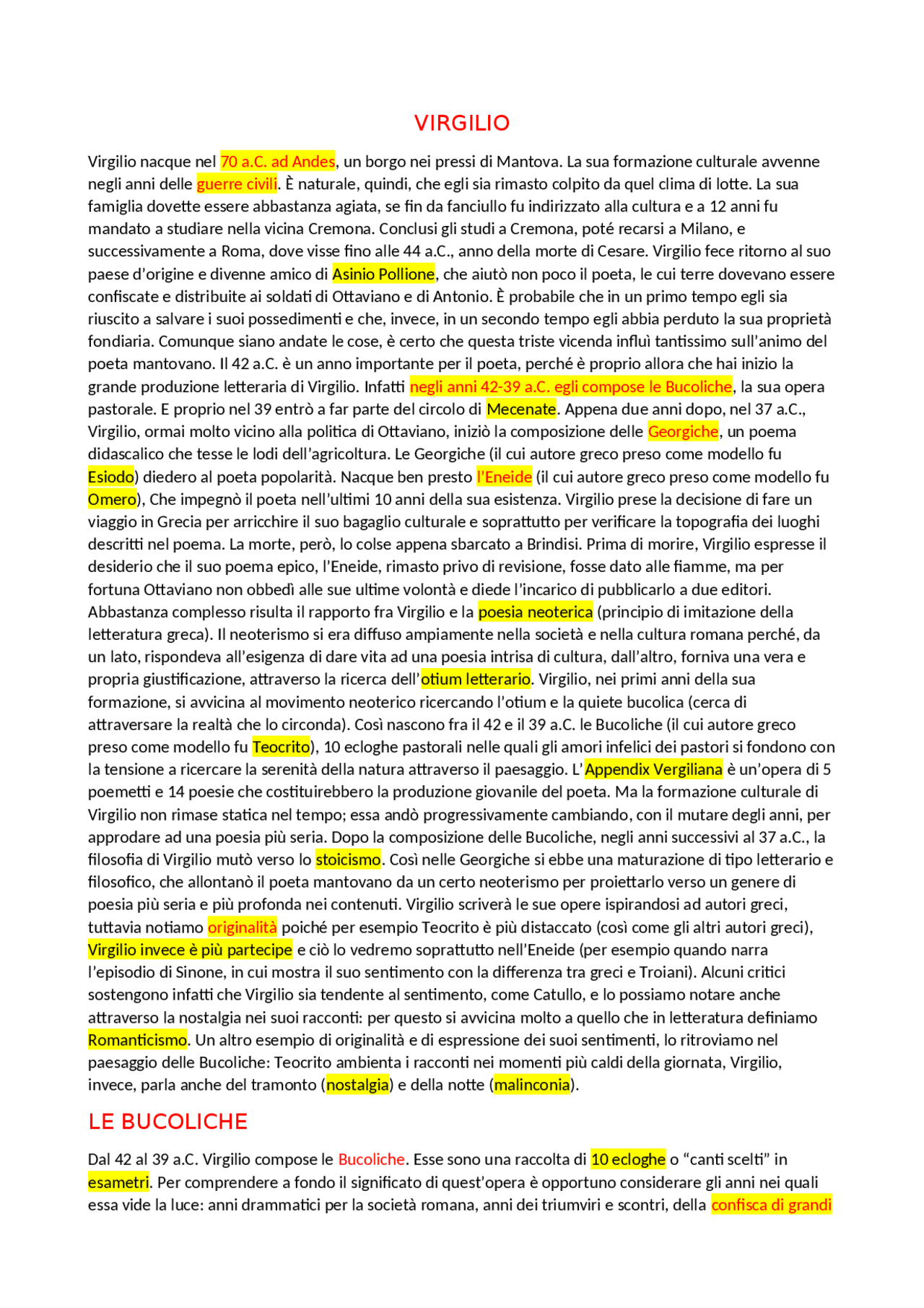 Virgilio Vita E Opere Docsity