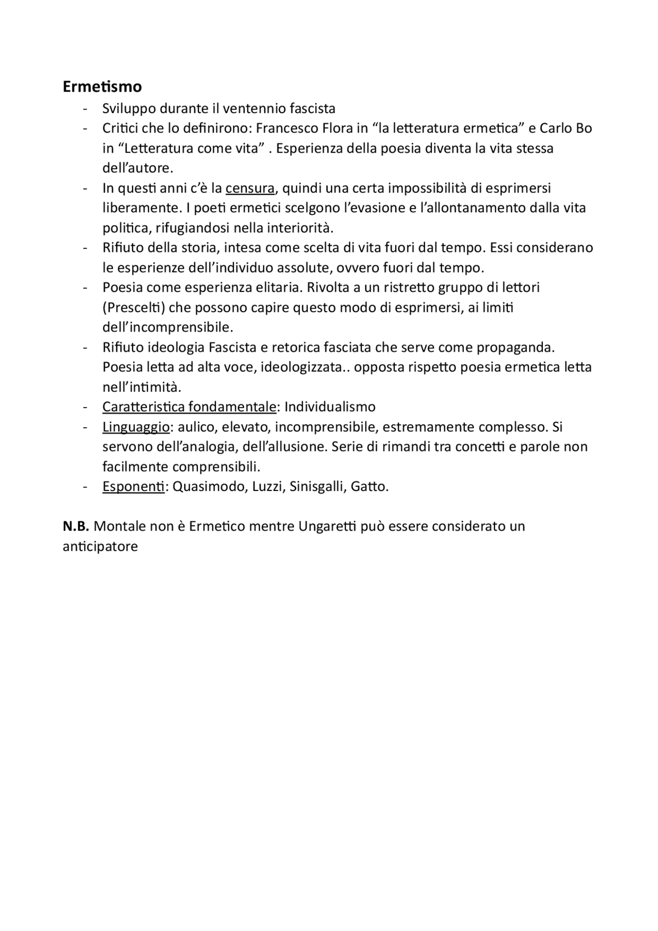 Il Movimento Dellermetismo Docsity
