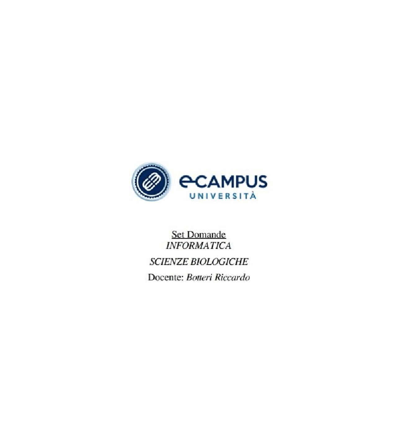 Ecampus Paniere Chiuse Informatica 2020 Scienze Motorie 2cfu Prof