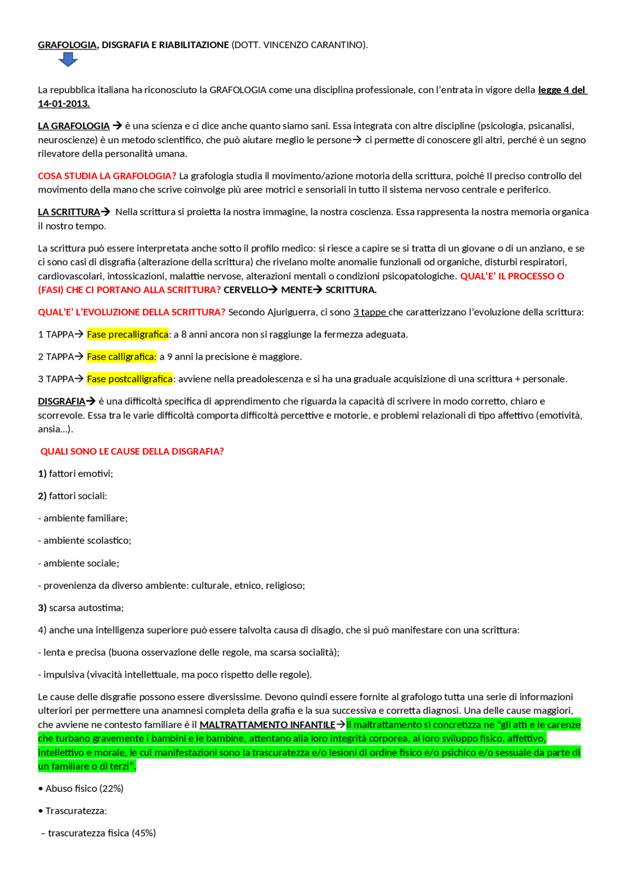 Slide Grafologia Disgrafia E Dislessia Docsity
