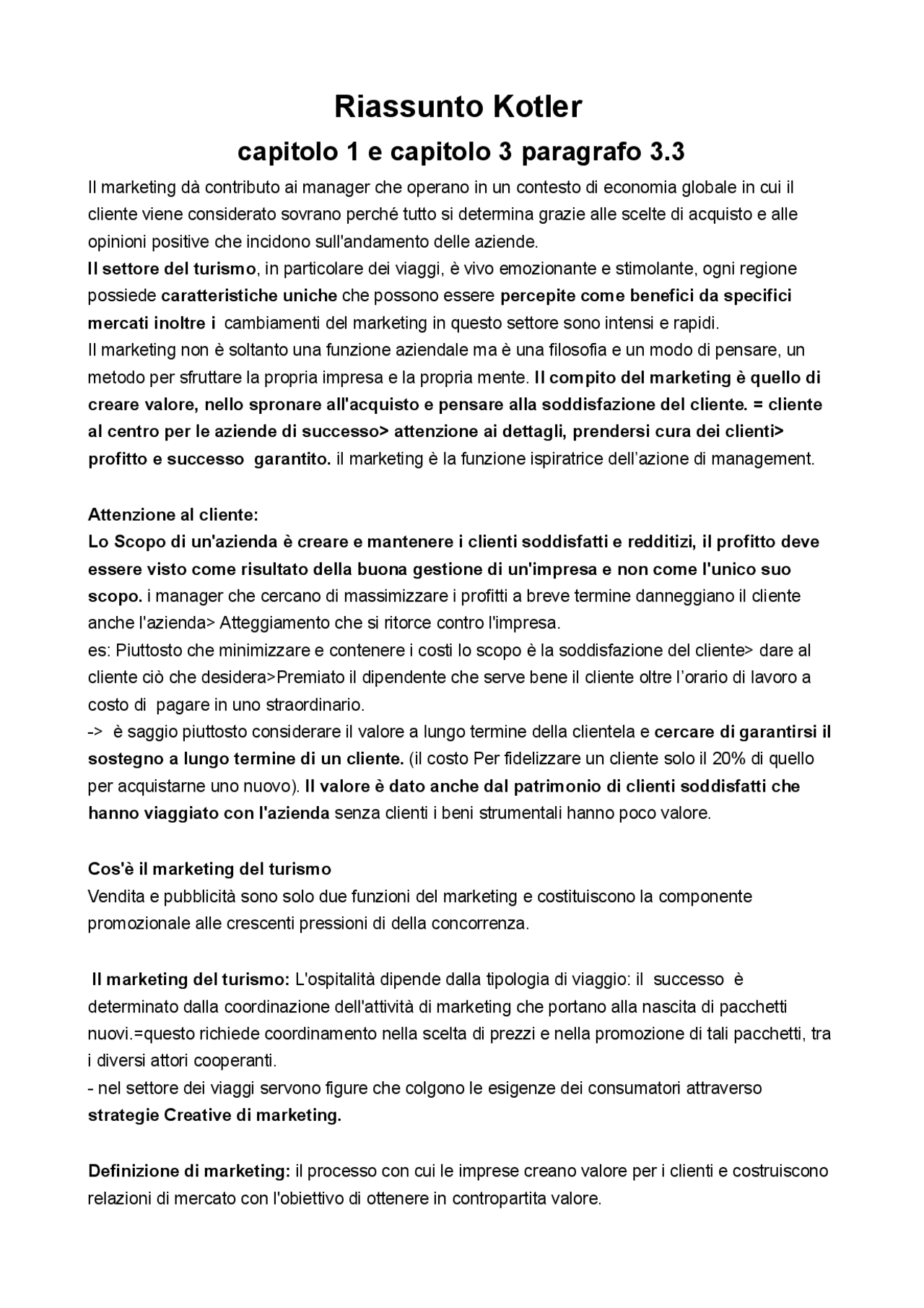 Kotler Capitolo 1 Riassunto Docsity