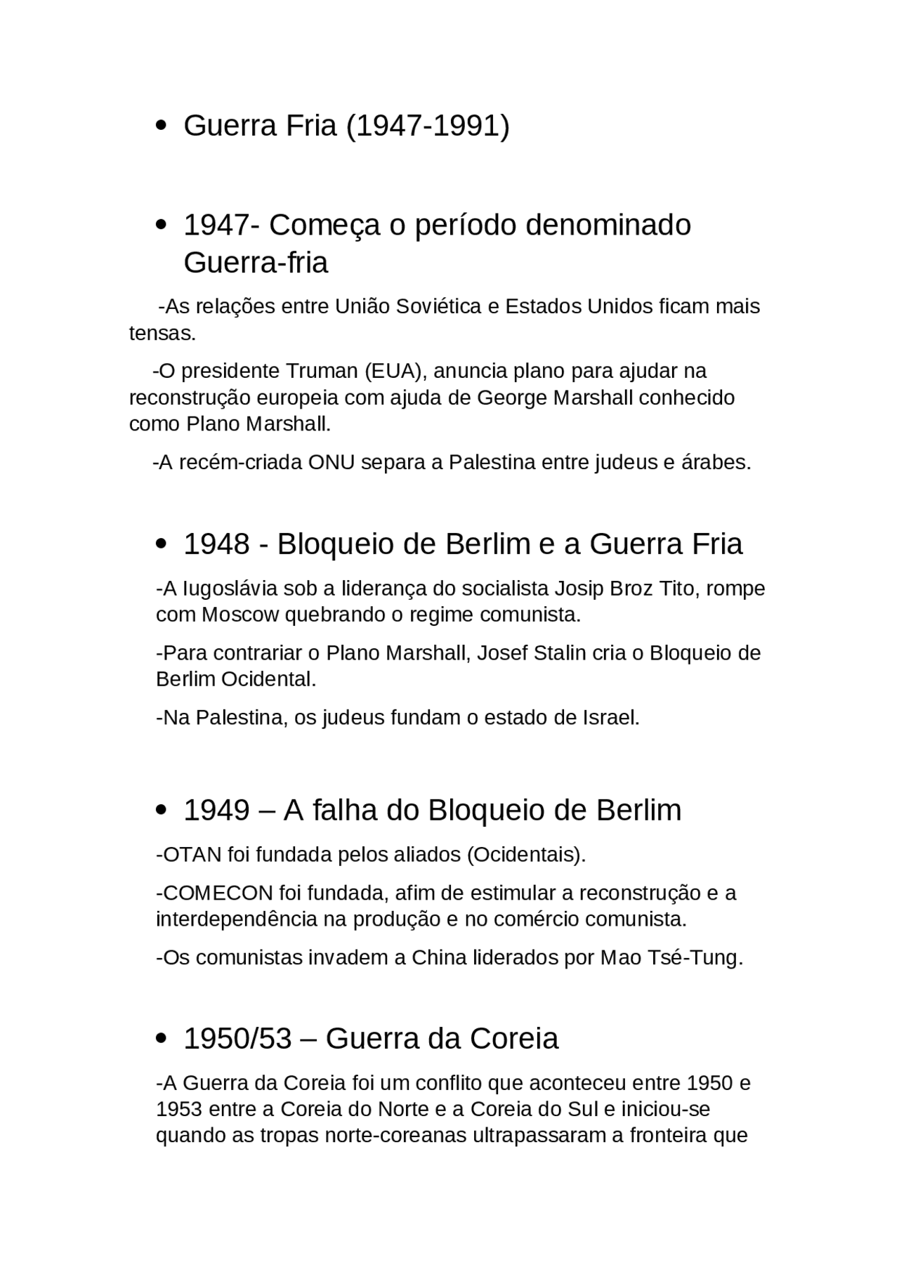 Linha do tempo Guerra ria - Docsity