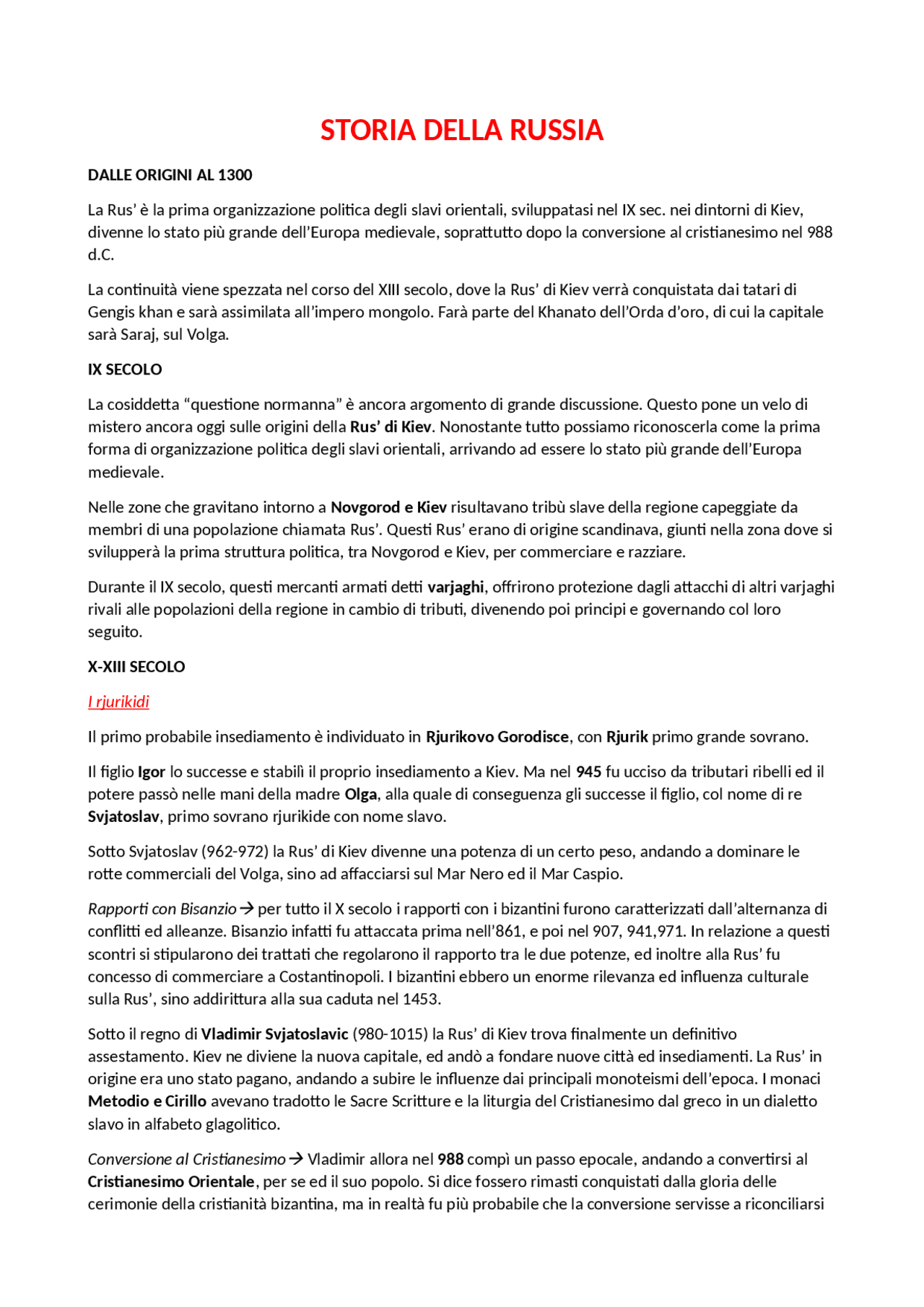 Storia della Russia-Bartlett - Docsity