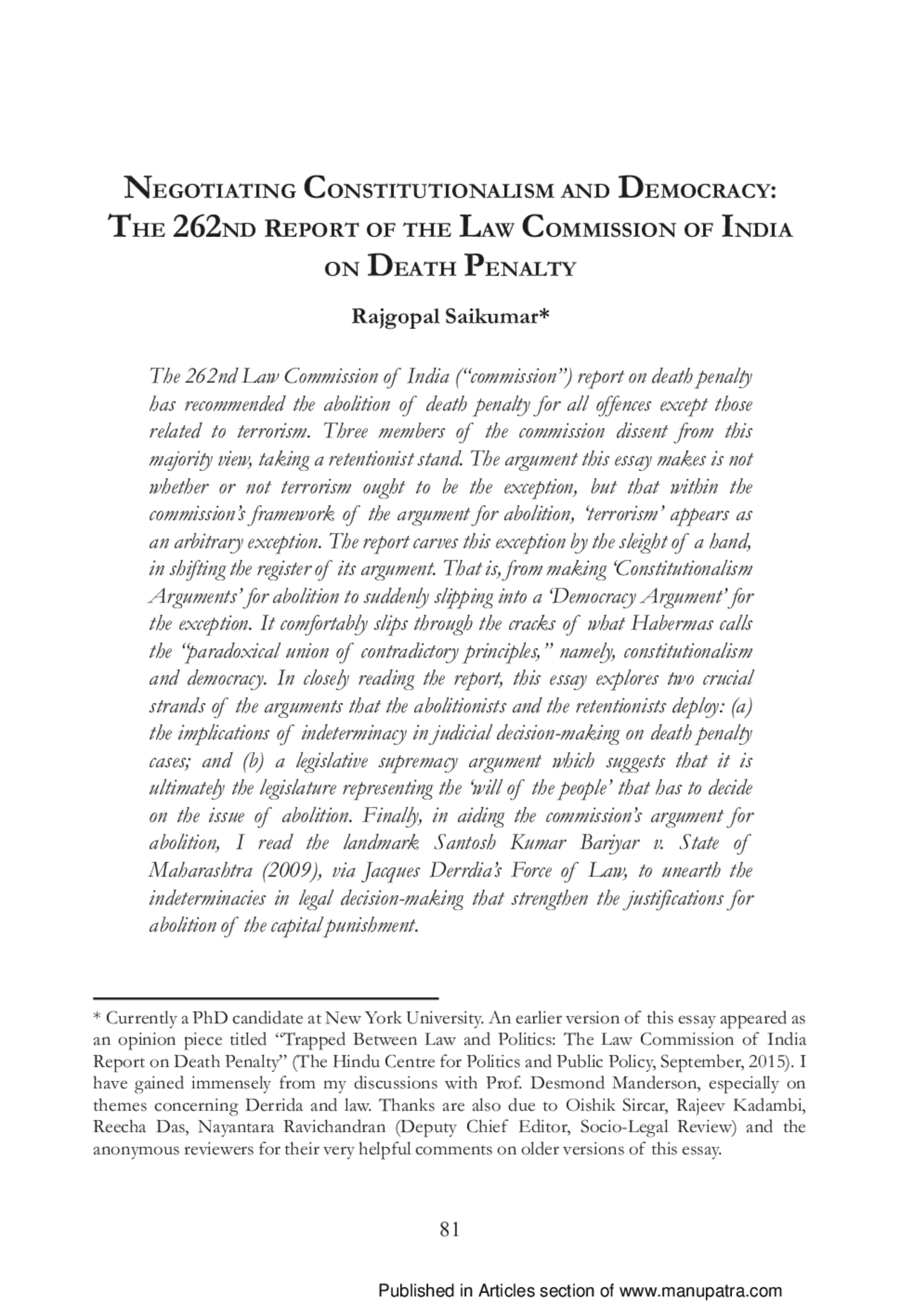 Argument against capital punishment - Docsity