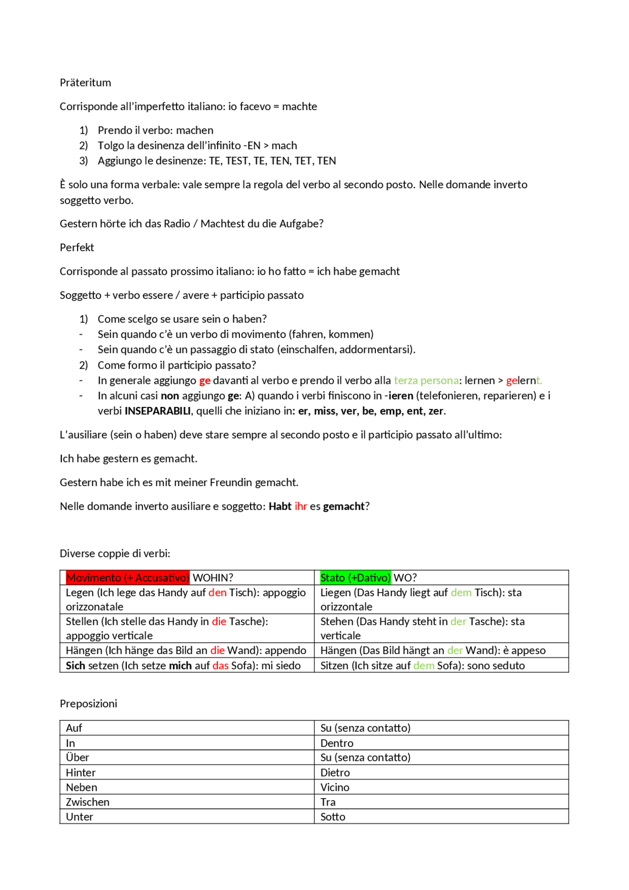 Ripasso grammatica base di tedesco - Docsity