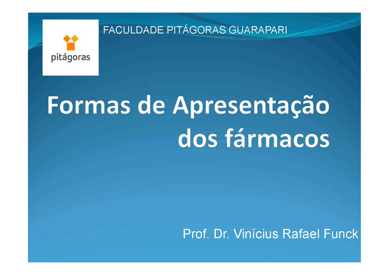 Formas De Apresentação Dos Fármacos Docsity