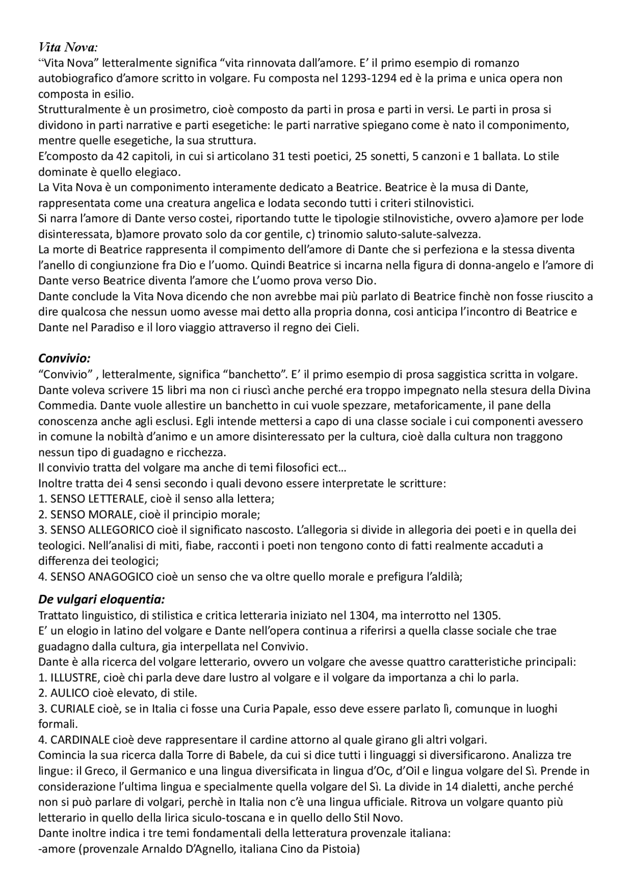 Dante Alighieri Sintesi Docsity